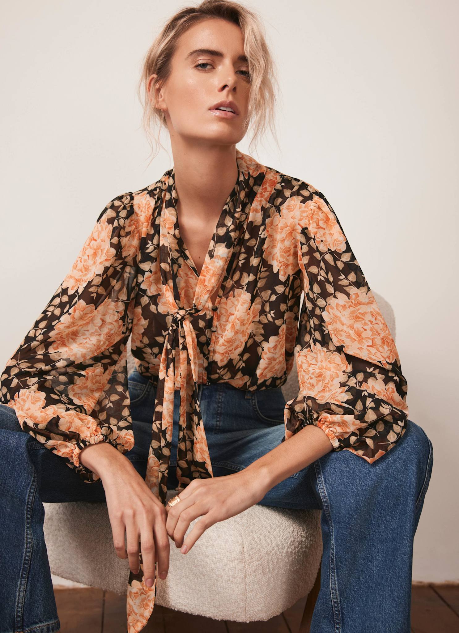 Orange Floral Print Blouse – Mint Velvet