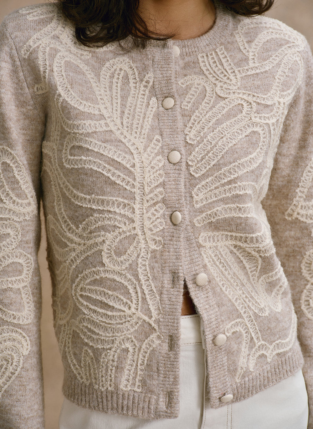 Neutral Embroidered Knit Cardigan – Mint Velvet