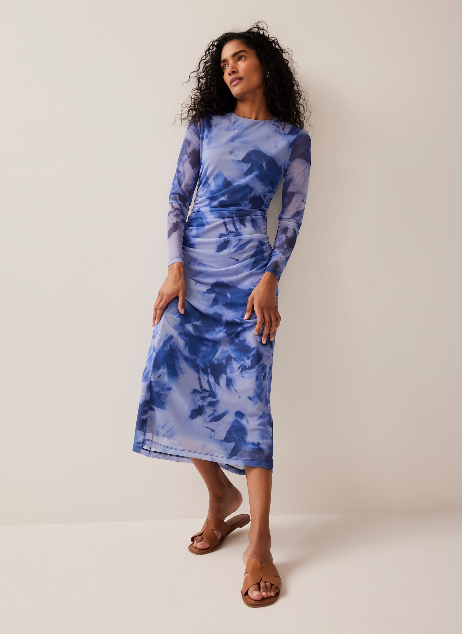 Blue Abstract Print Mesh Midi Dress – Mint Velvet