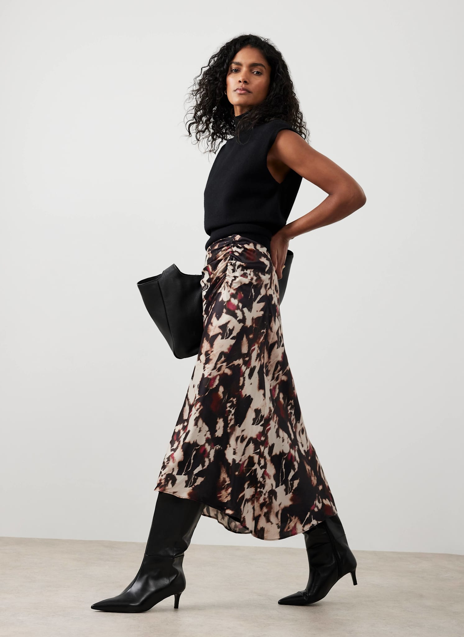 Burgundy Abstract Print Midi Skirt – Mint Velvet