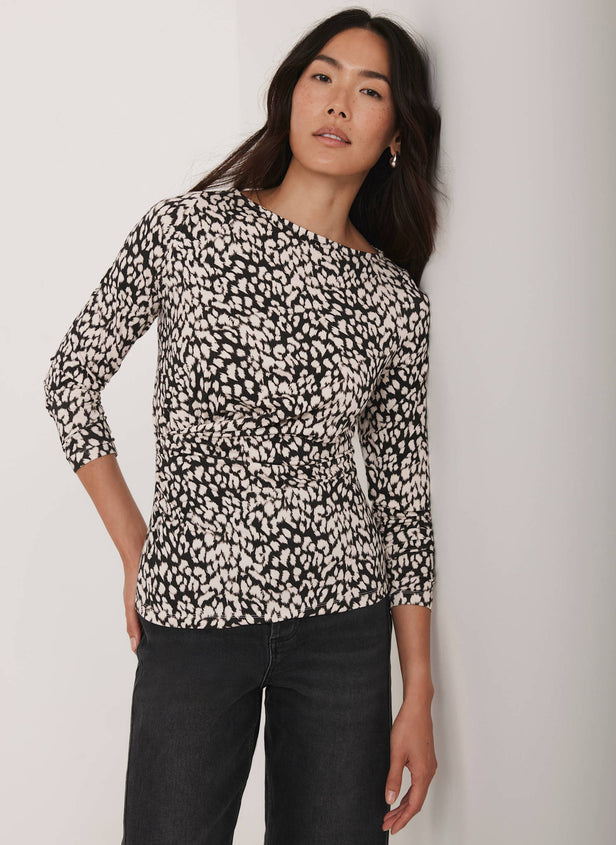 Navy Animal Print Drape Top – Mint Velvet