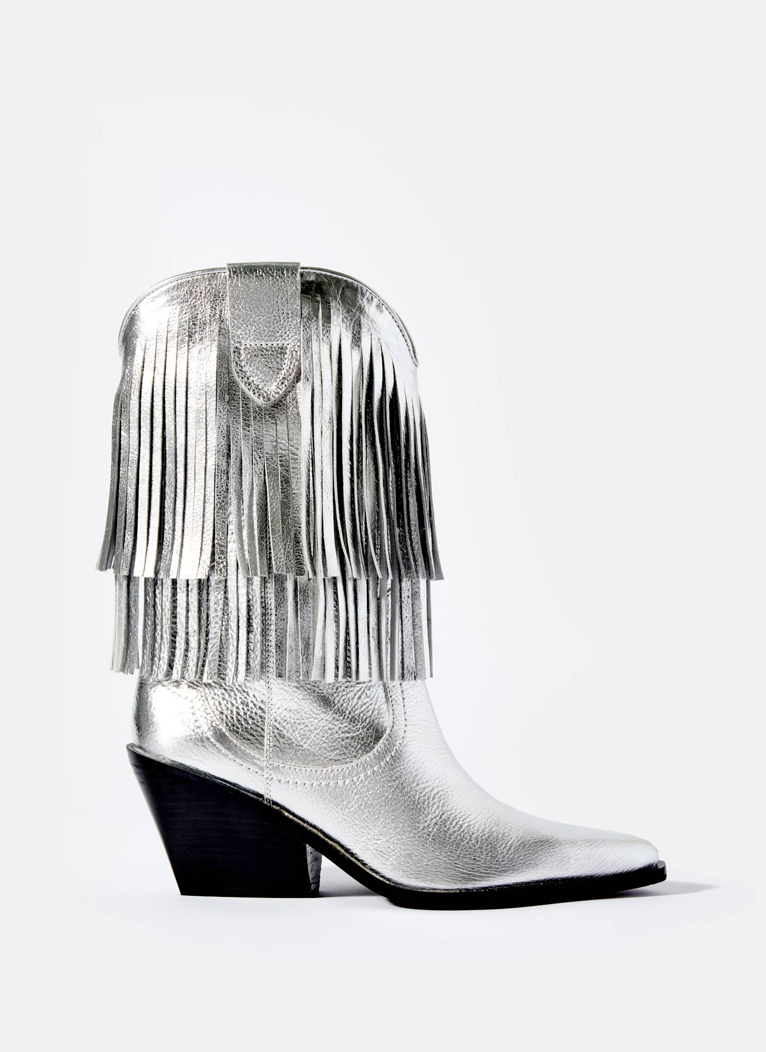 Annie Silver Leather Fringed Cowboy Boots – Mint Velvet