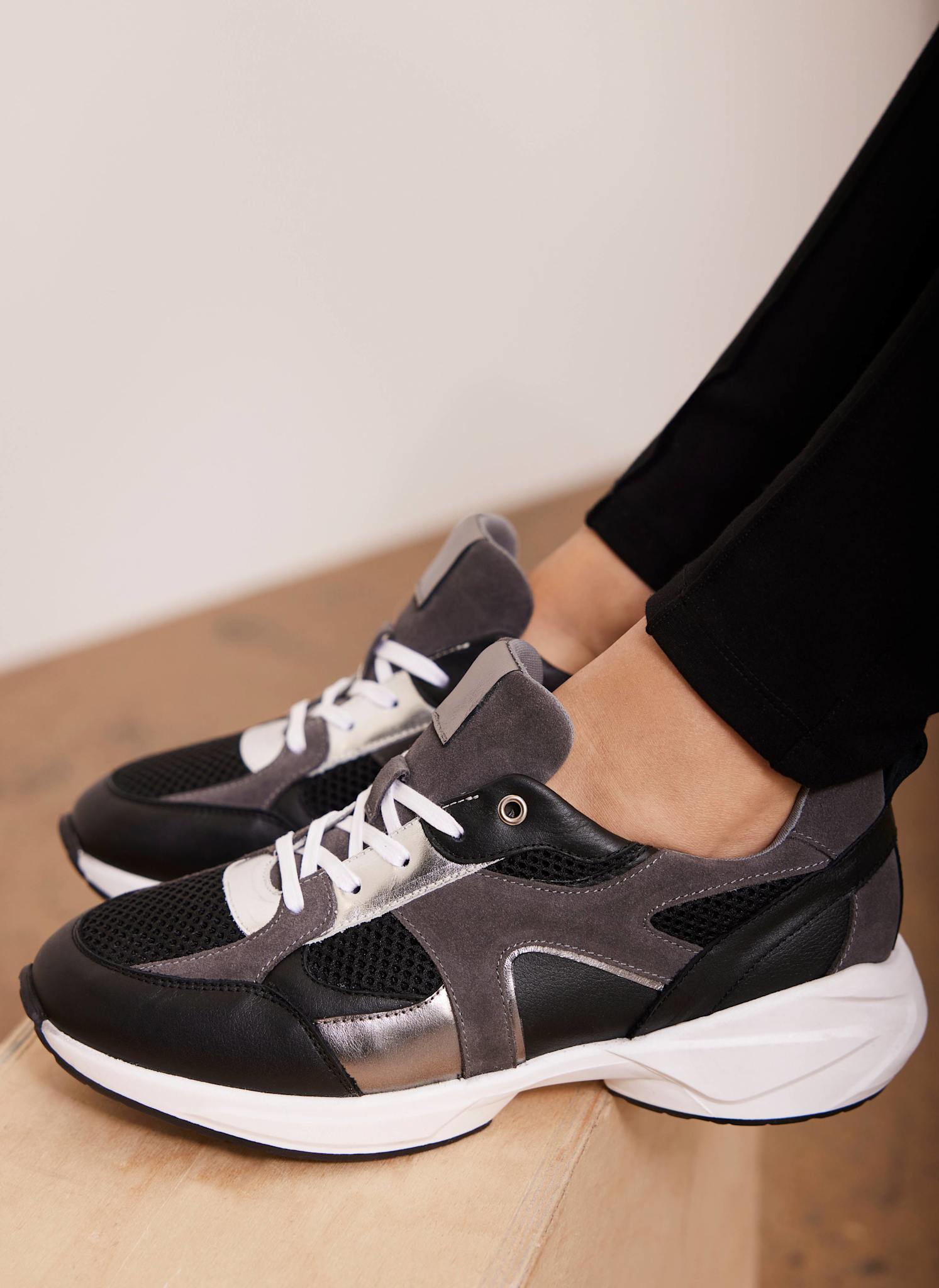 Becky Black Suede Panel Trainers – Mint Velvet
