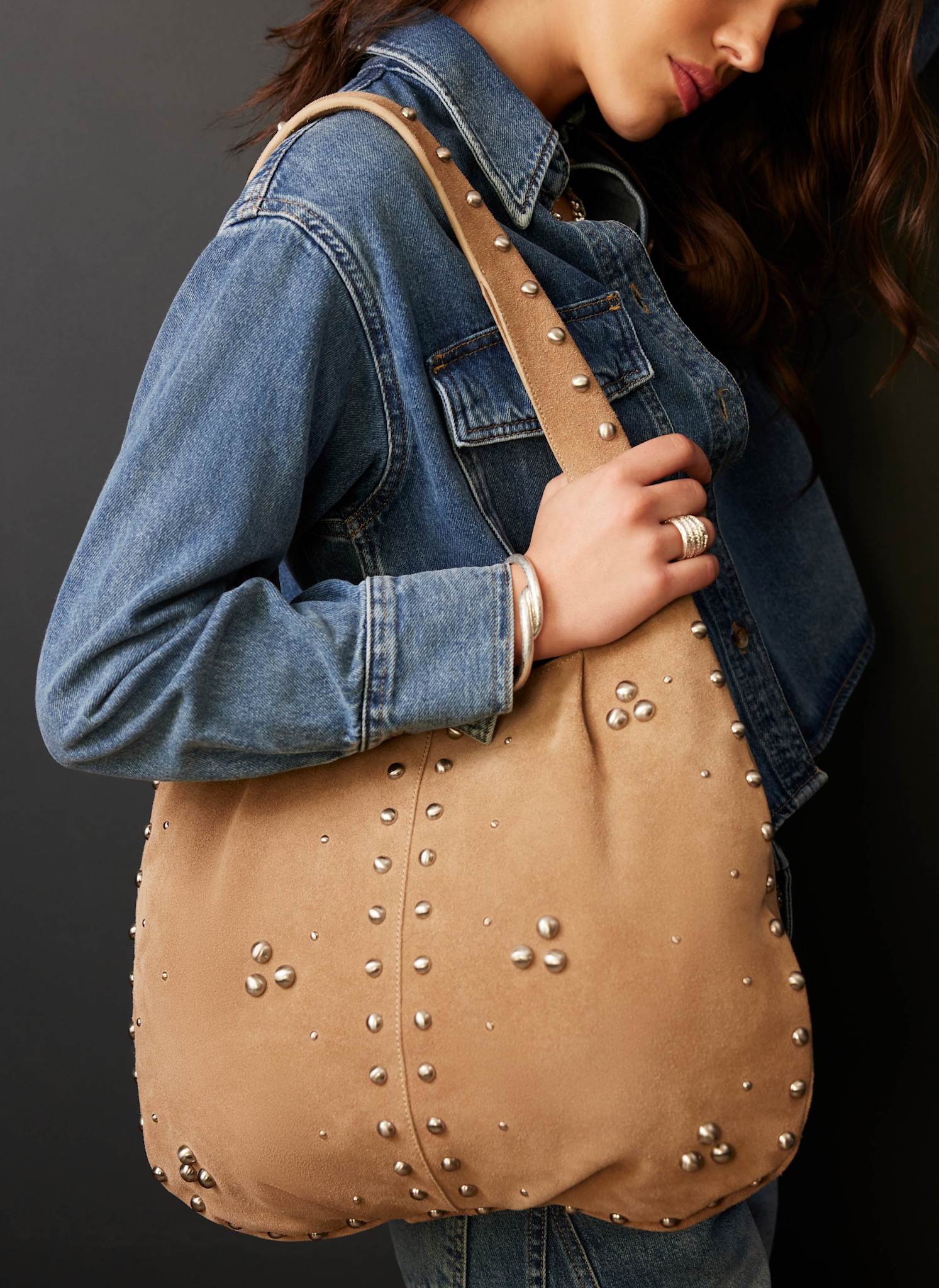 Neutral Suede Studded Bag – Mint Velvet