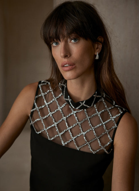 Black Embellished Mesh Top – Mint Velvet