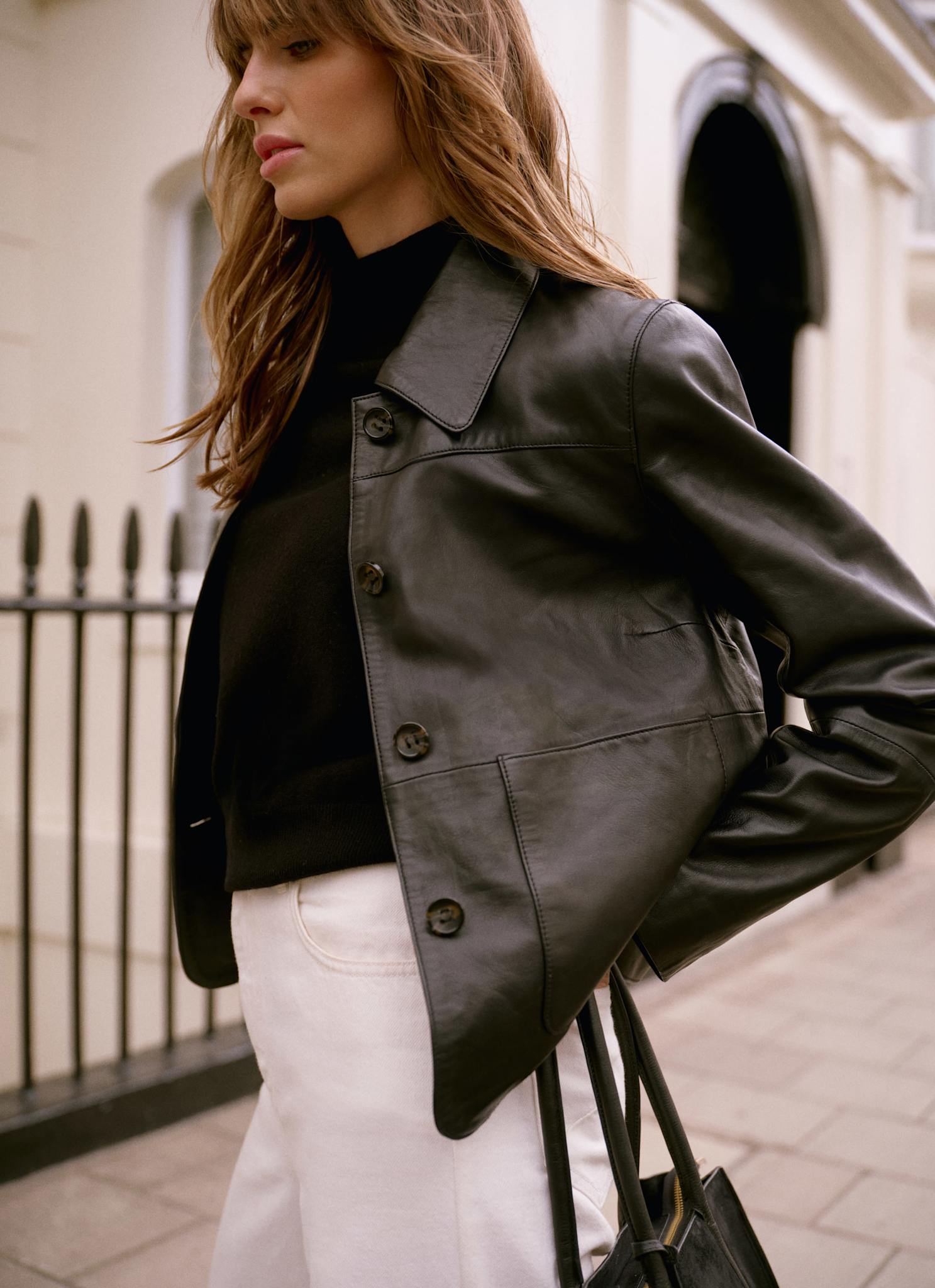 Black Leather Centre Front Jacket – Mint Velvet