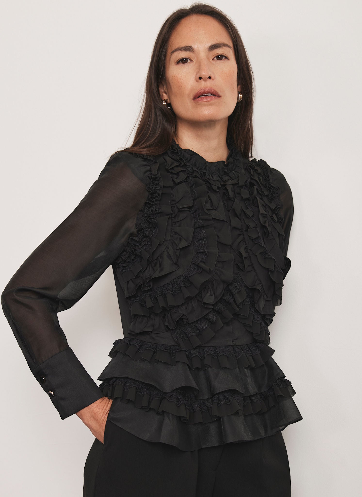 Black Ruffle Detail Blouse – Mint Velvet