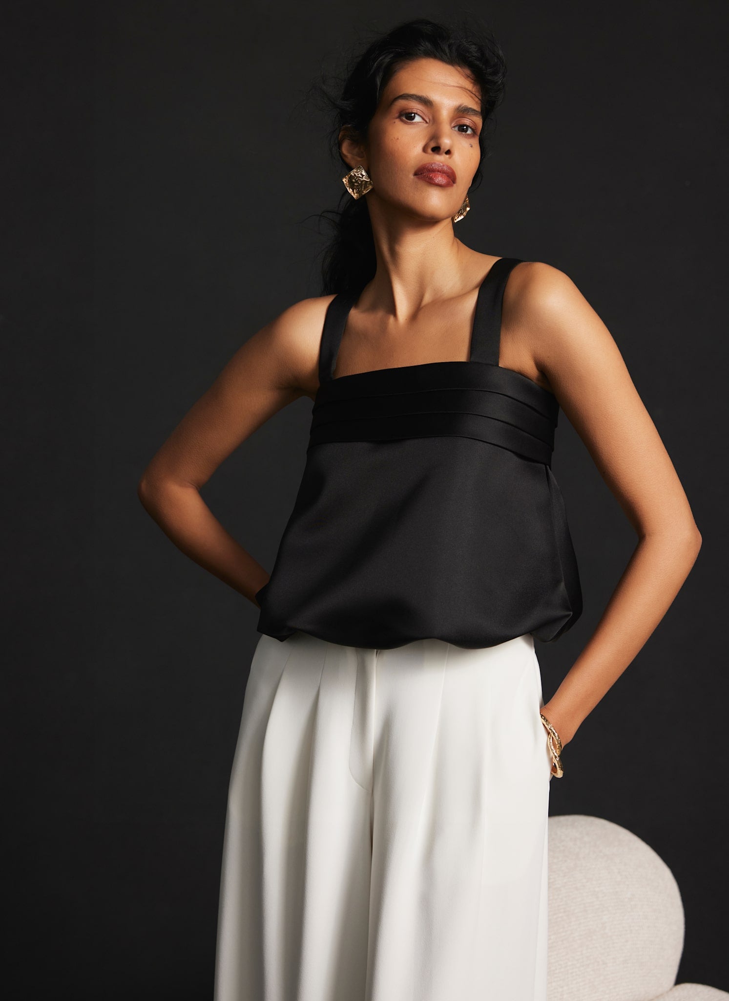 Black Satin Pleat Detail Top – Mint Velvet