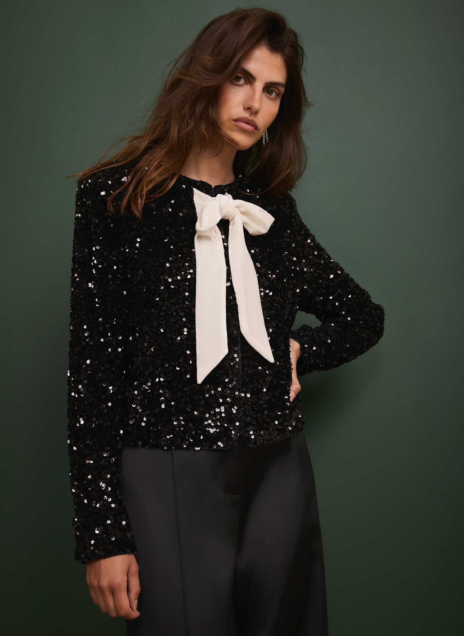 Black Sequin Bow Detail Jacket – Mint Velvet