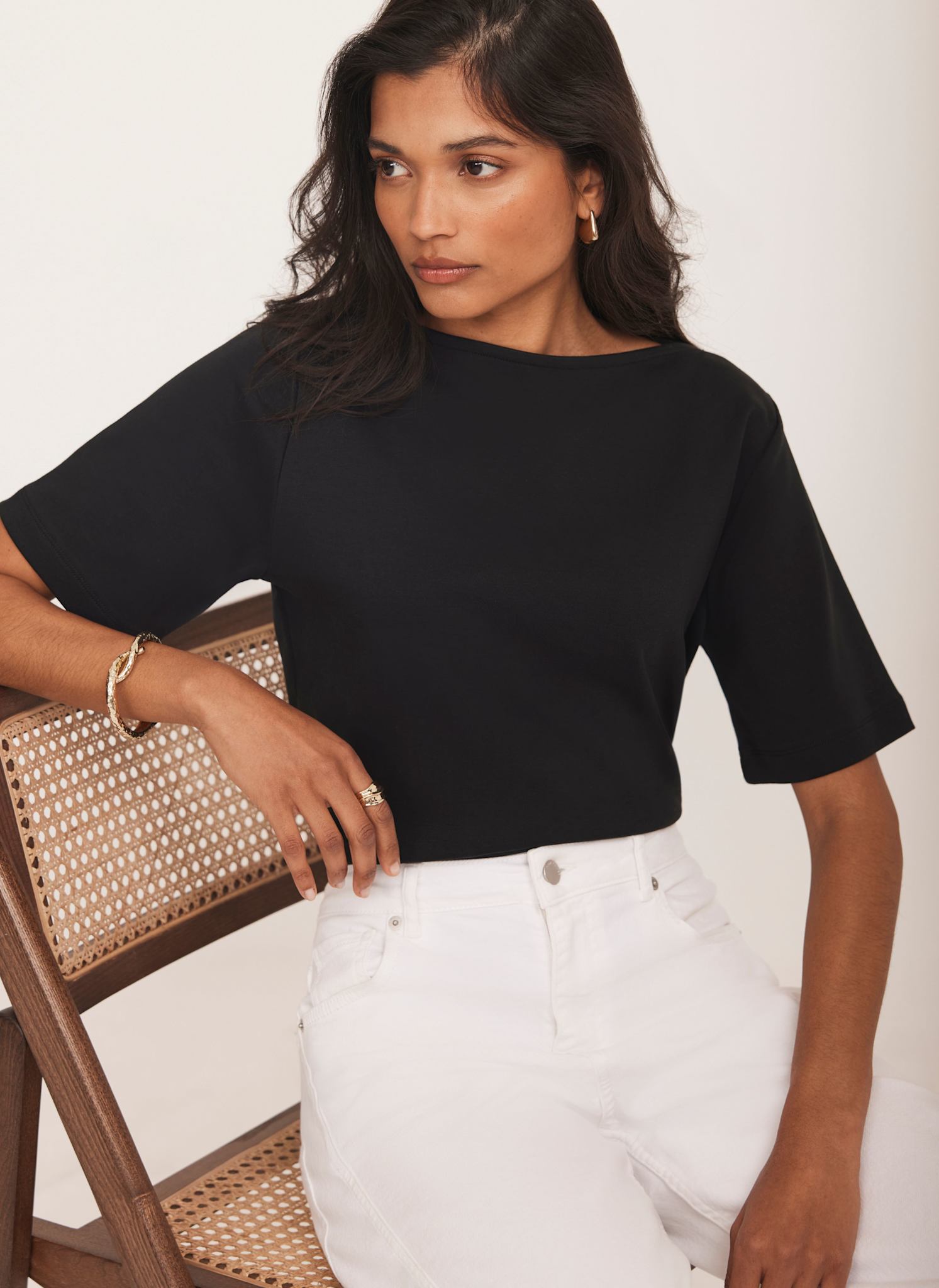 Black Slash Neck T-Shirt – Mint Velvet