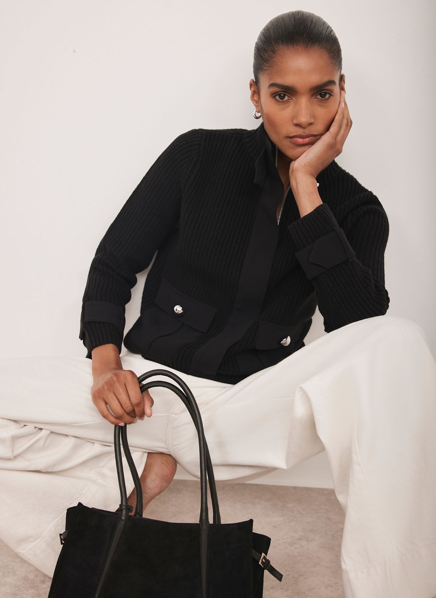 Black Cotton Blend Ribbed Jacket – Mint Velvet