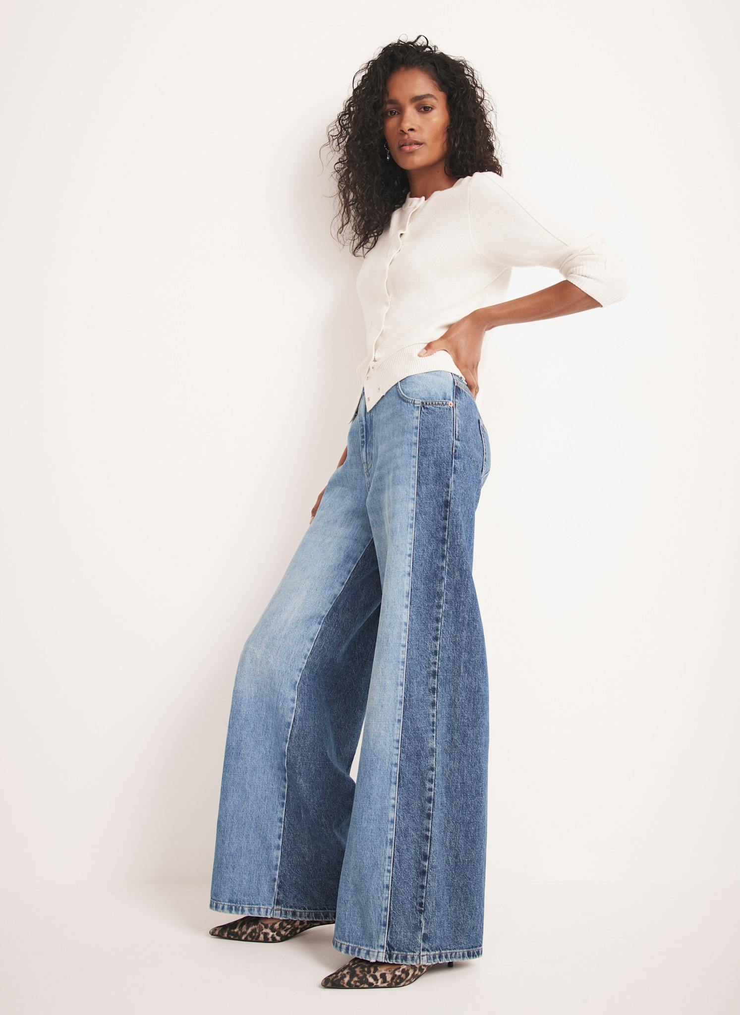 Indigo Contrast Denim Wide Leg Jeans – Mint Velvet