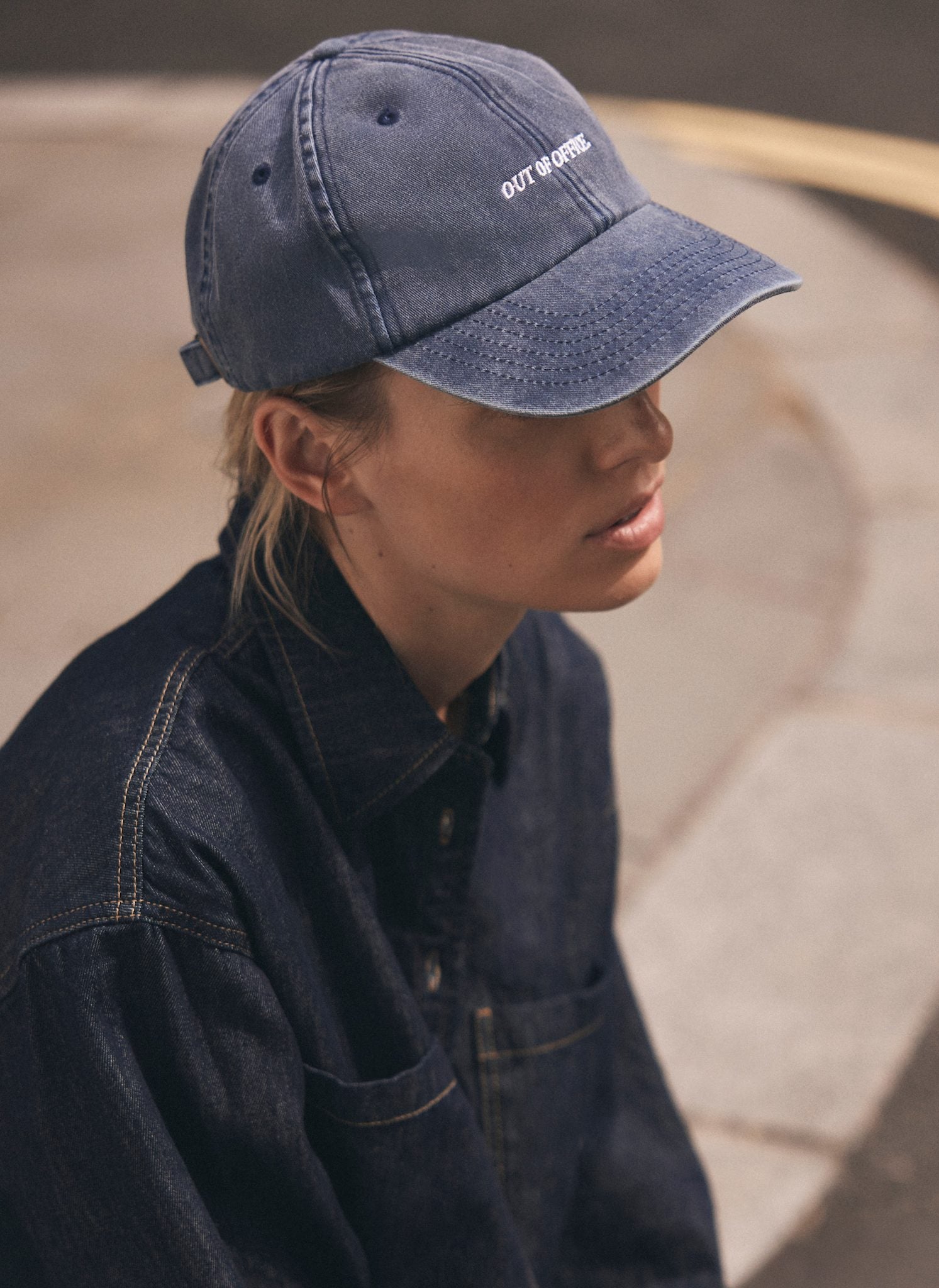 Blue Denim Slogan Cap – Mint Velvet