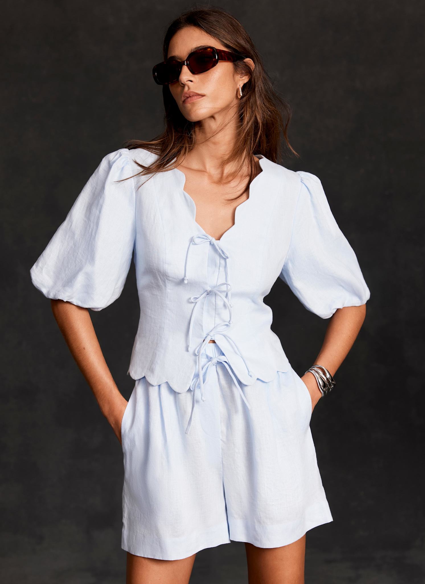 Blue Drawstring Linen Shorts – Mint Velvet