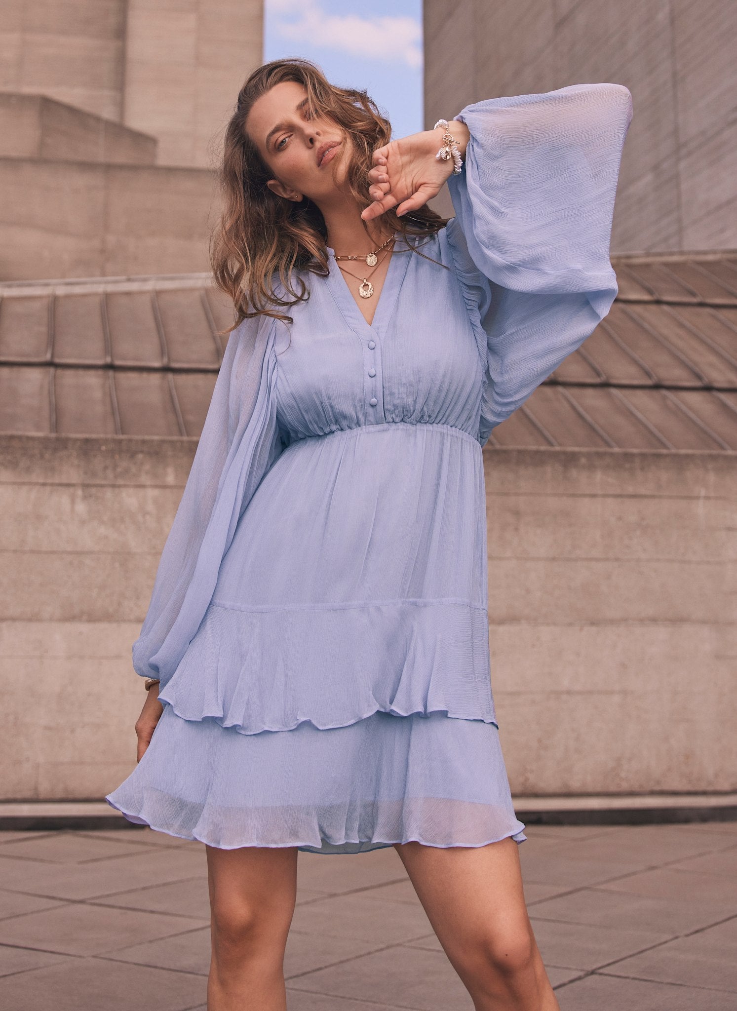 Blue Ruffle Boho Mini Dress – Mint Velvet