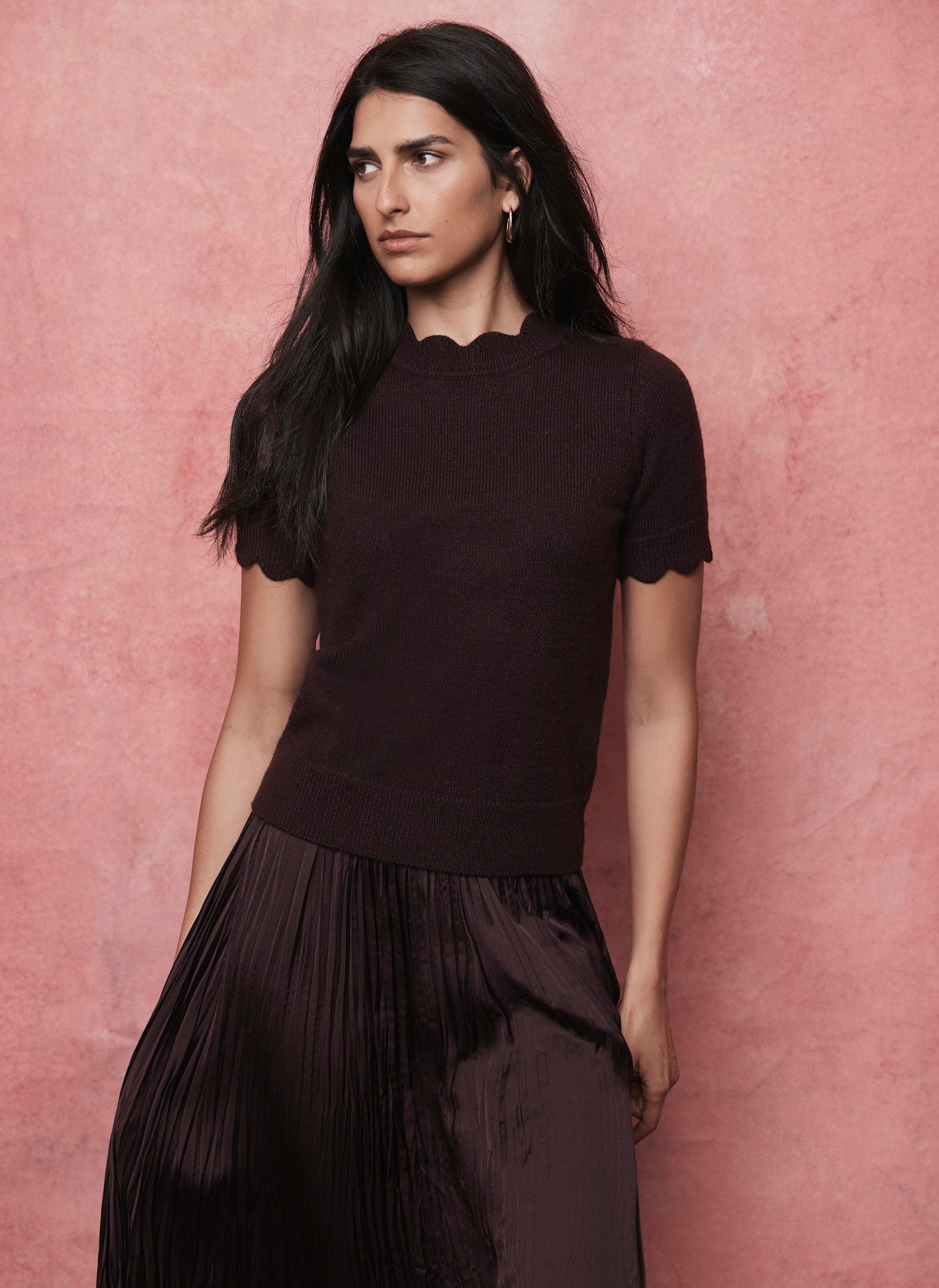 Burgundy Scallop Knit Top – Mint Velvet