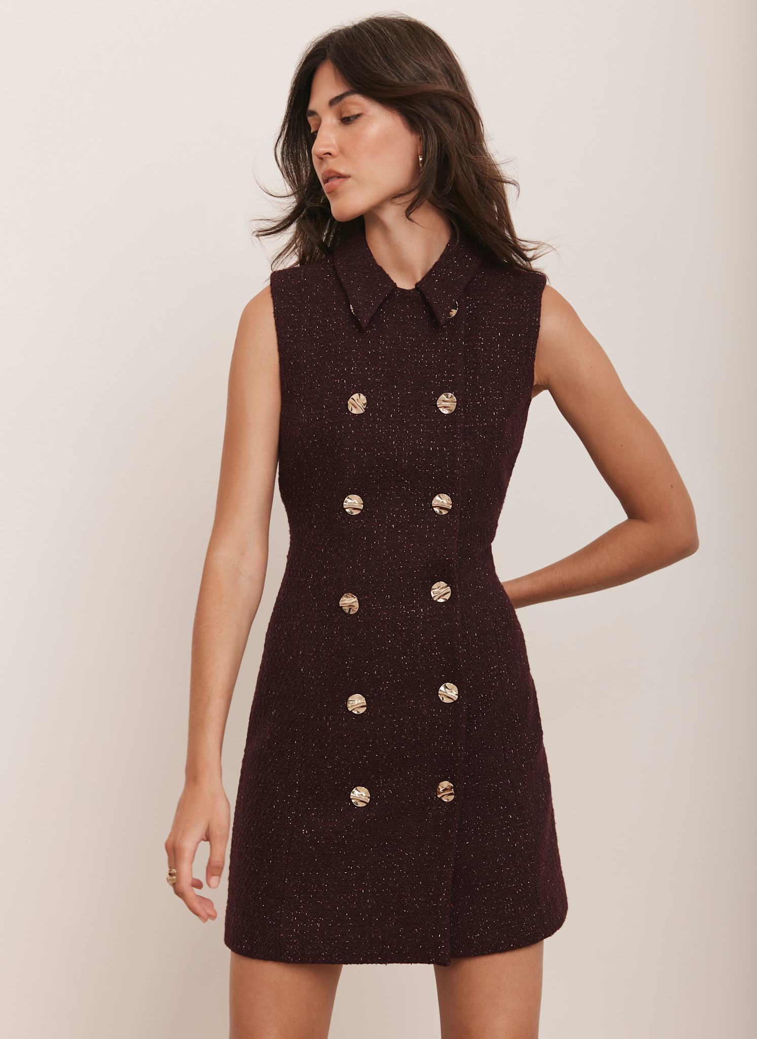 Burgundy Boucle Mini Shift Dress – Mint Velvet