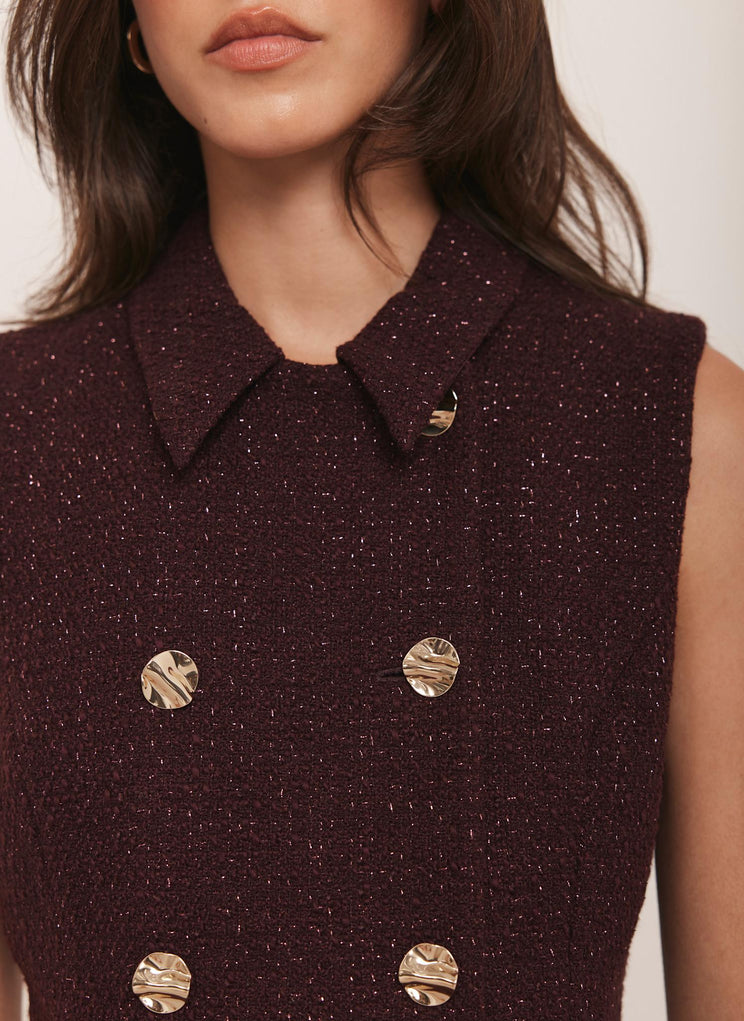 Burgundy Boucle Mini Shift Dress – Mint Velvet