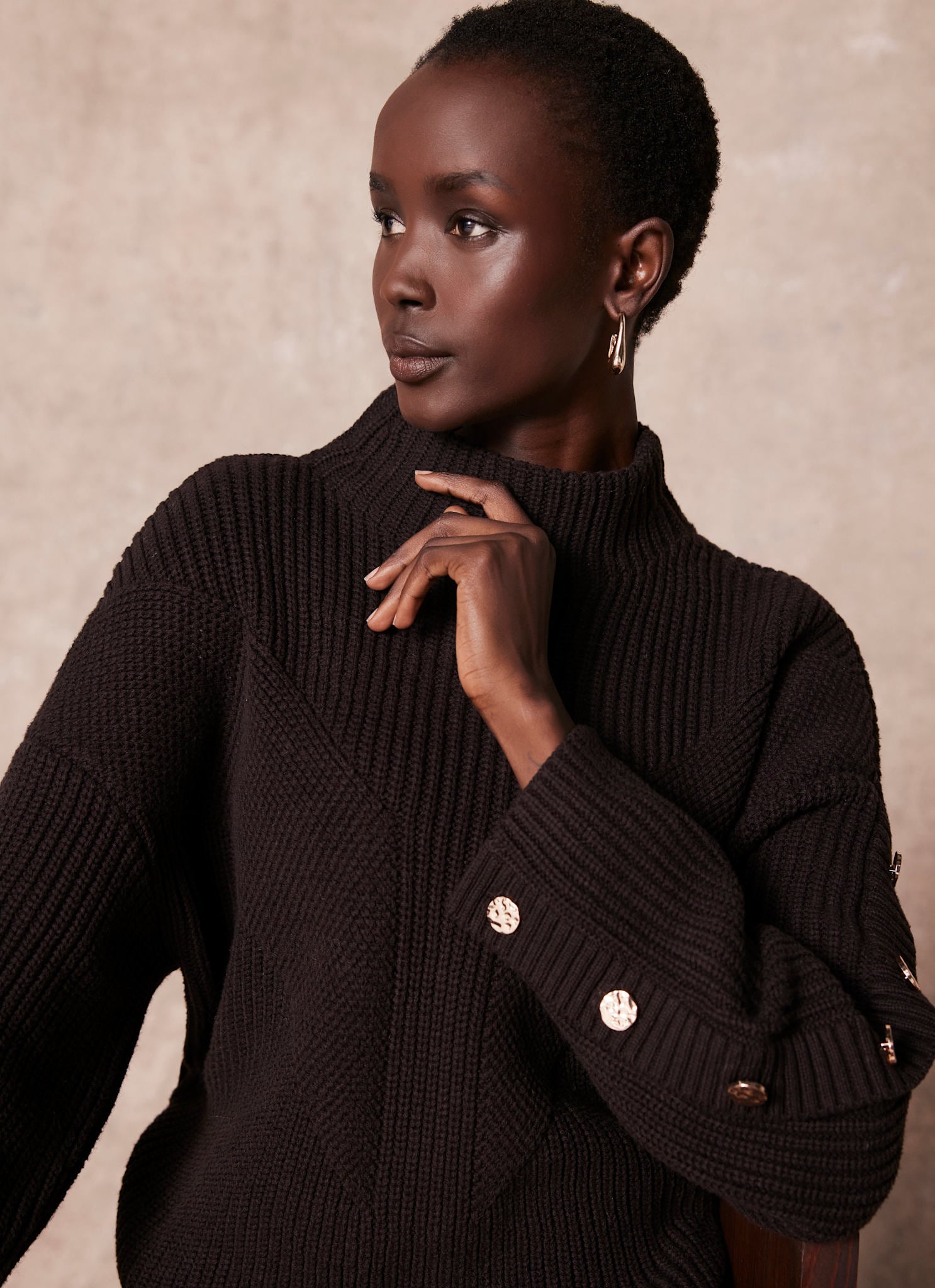 Brown Button Detail Jumper – Mint Velvet