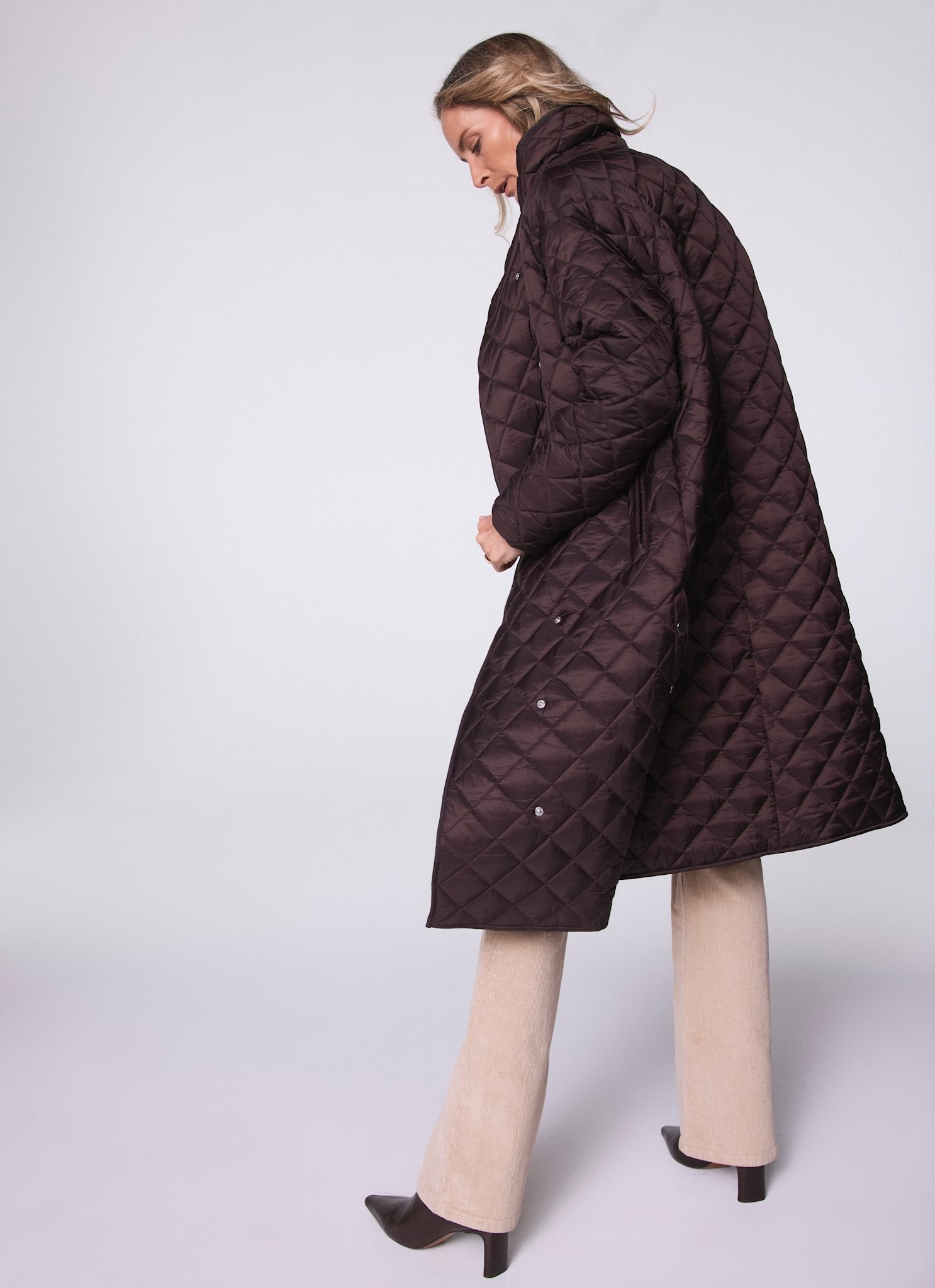 Brown Quilted Funnel Neck Coat – Mint Velvet