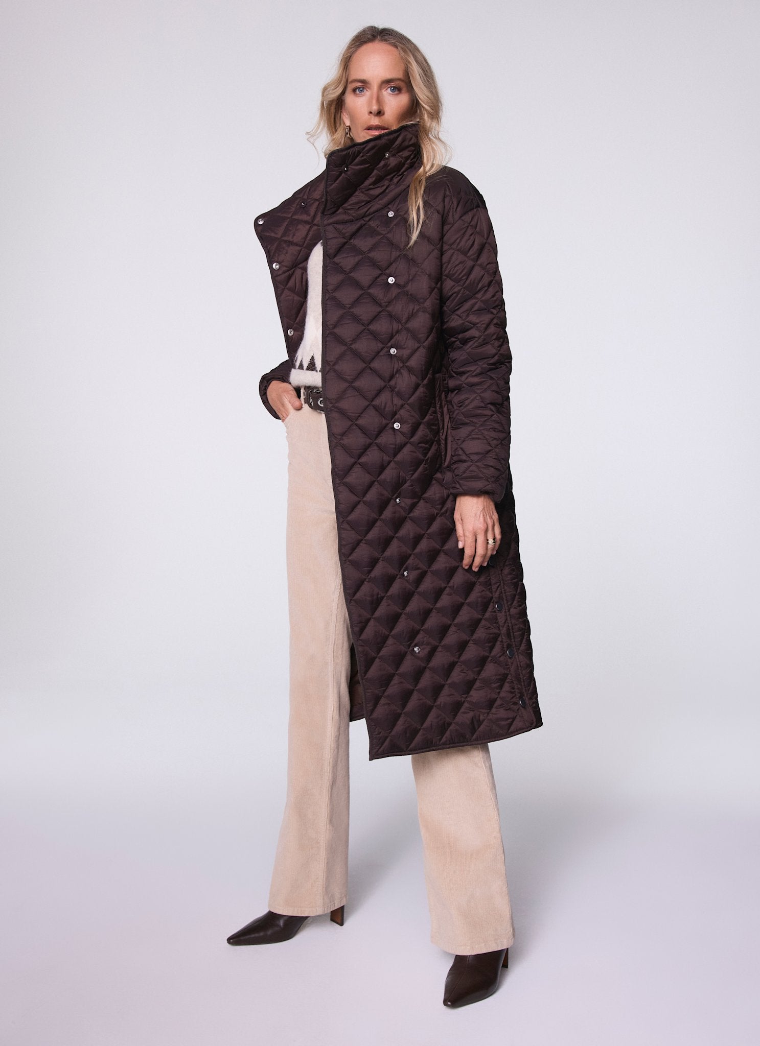 Brown Quilted Funnel Neck Coat – Mint Velvet