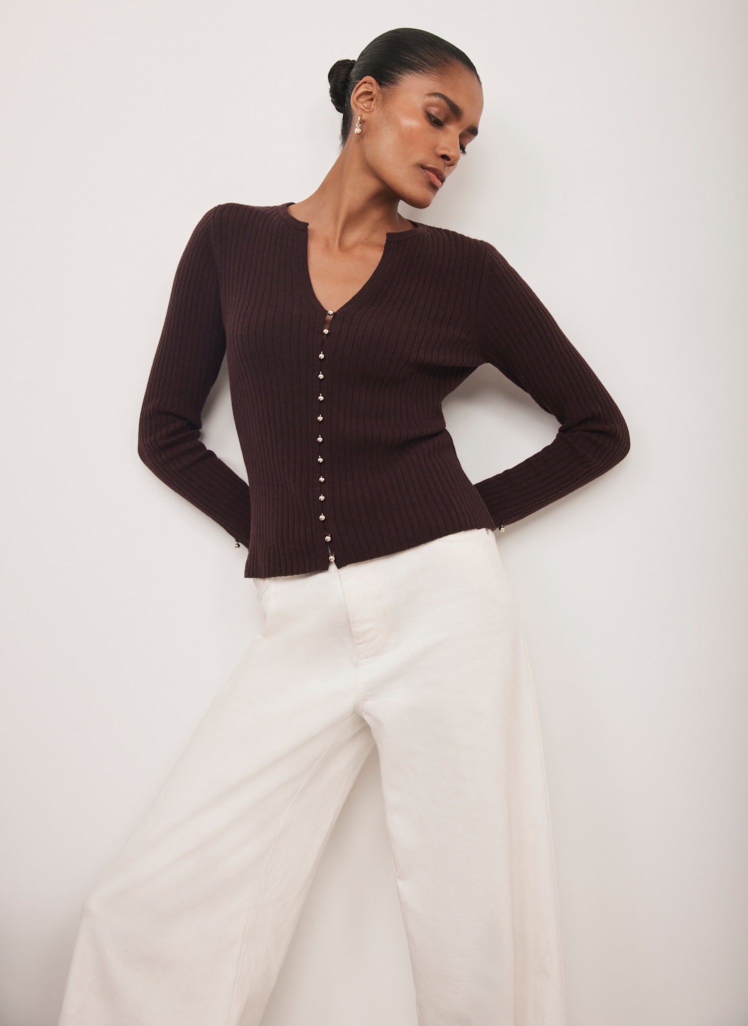 Burgundy Cotton Blend Ribbed Top – Mint Velvet