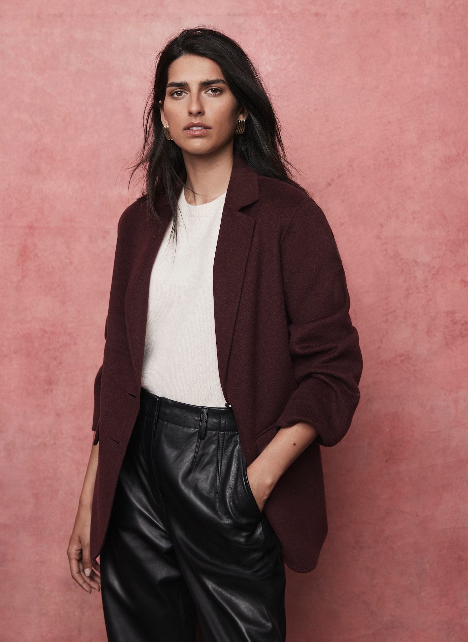 Burgundy Wool Blend Hand Finished Blazer – Mint Velvet