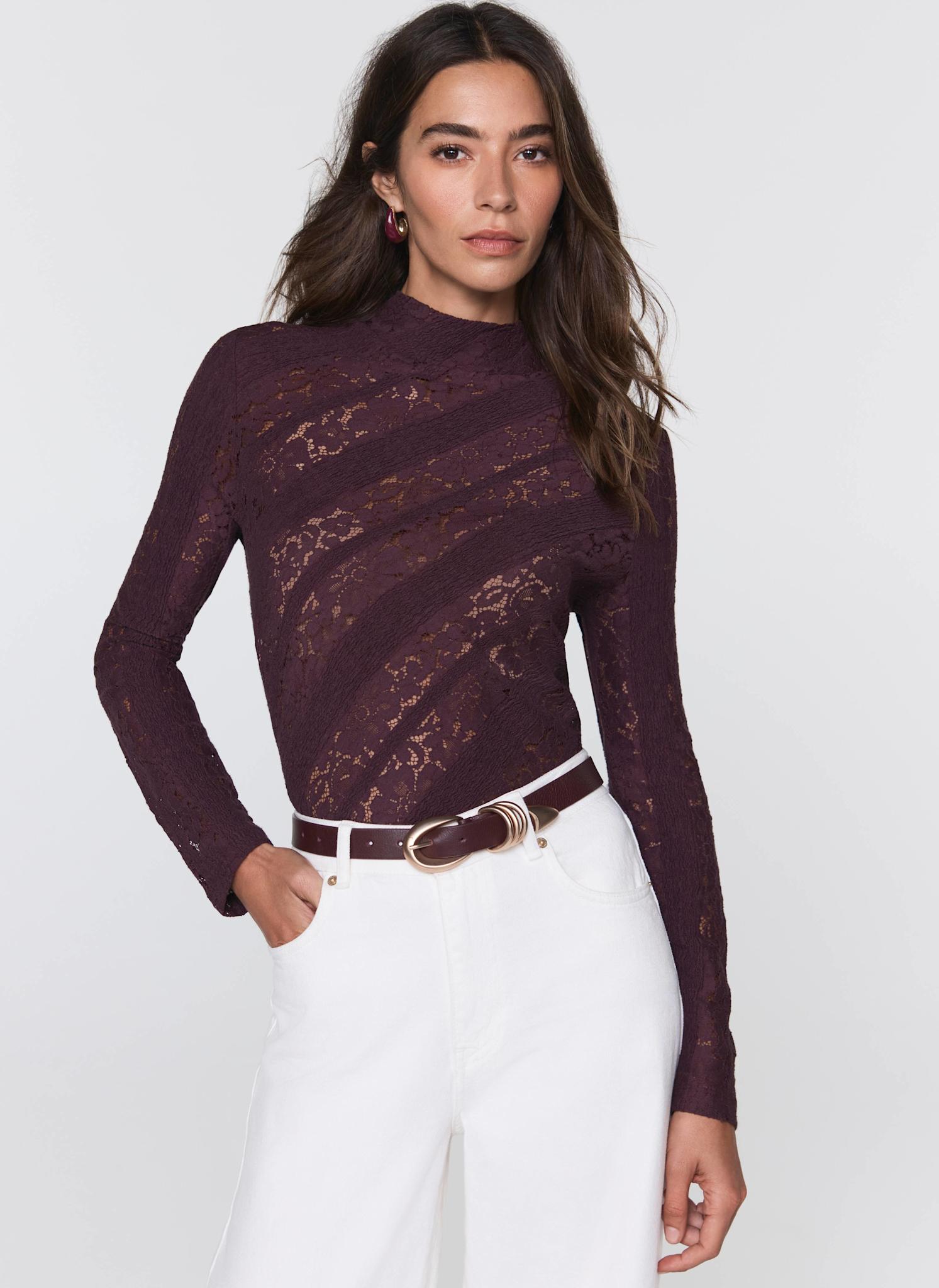 Burgundy Lace High Neck Top – Mint Velvet
