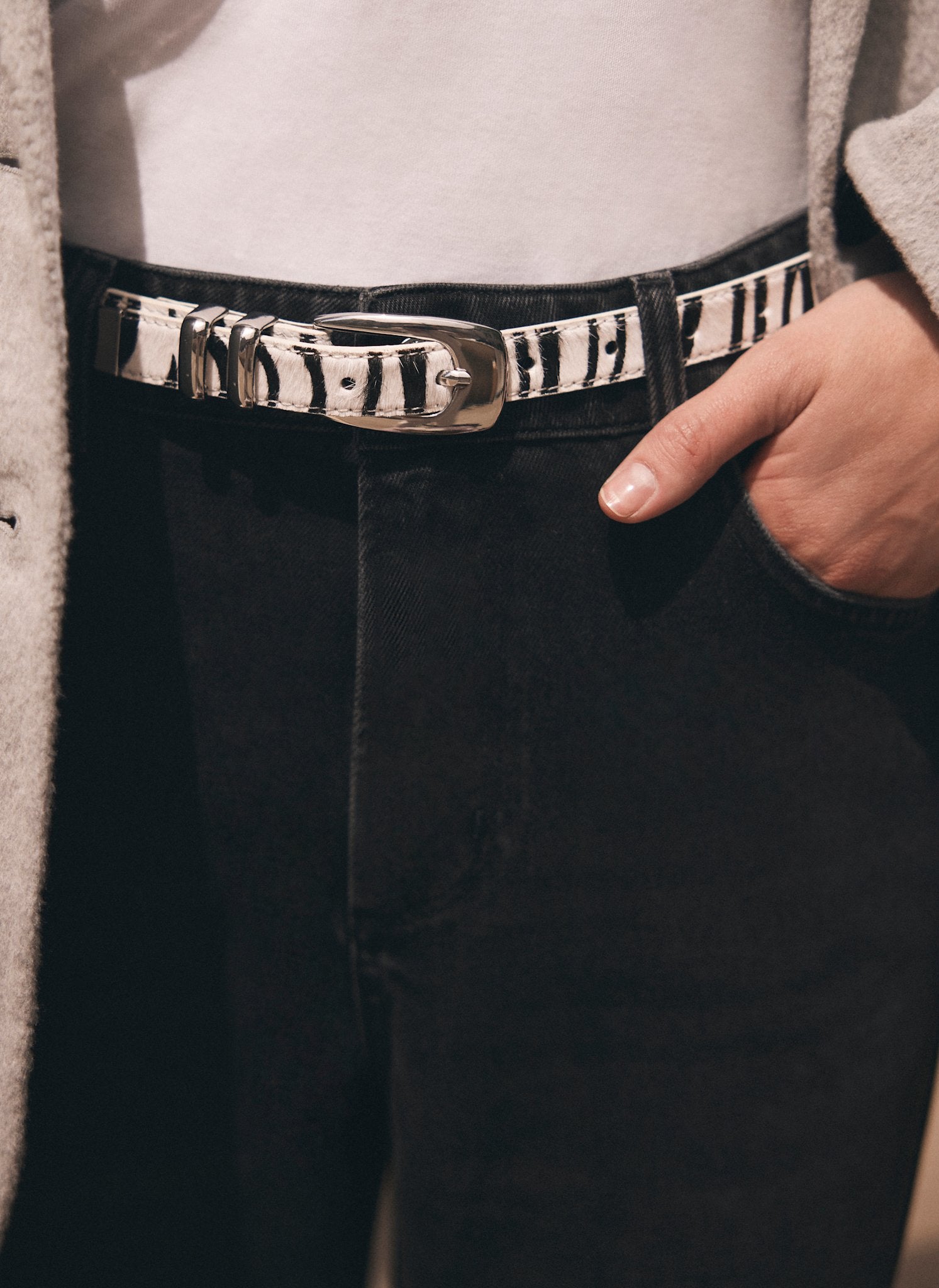 Zebra Print Textured Leather Belt – Mint Velvet