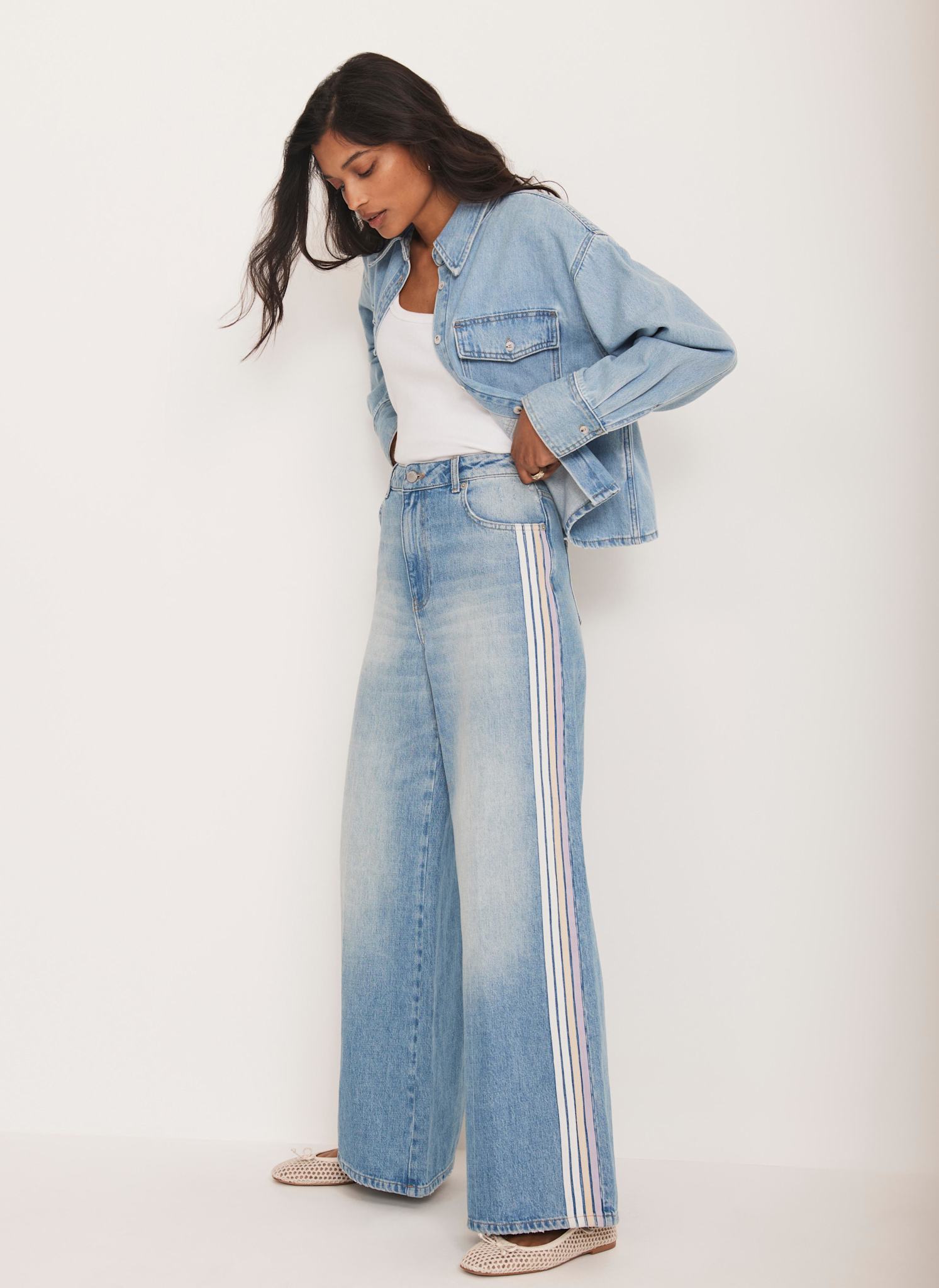Indigo Wash Side Stripe Wide Jeans – Mint Velvet