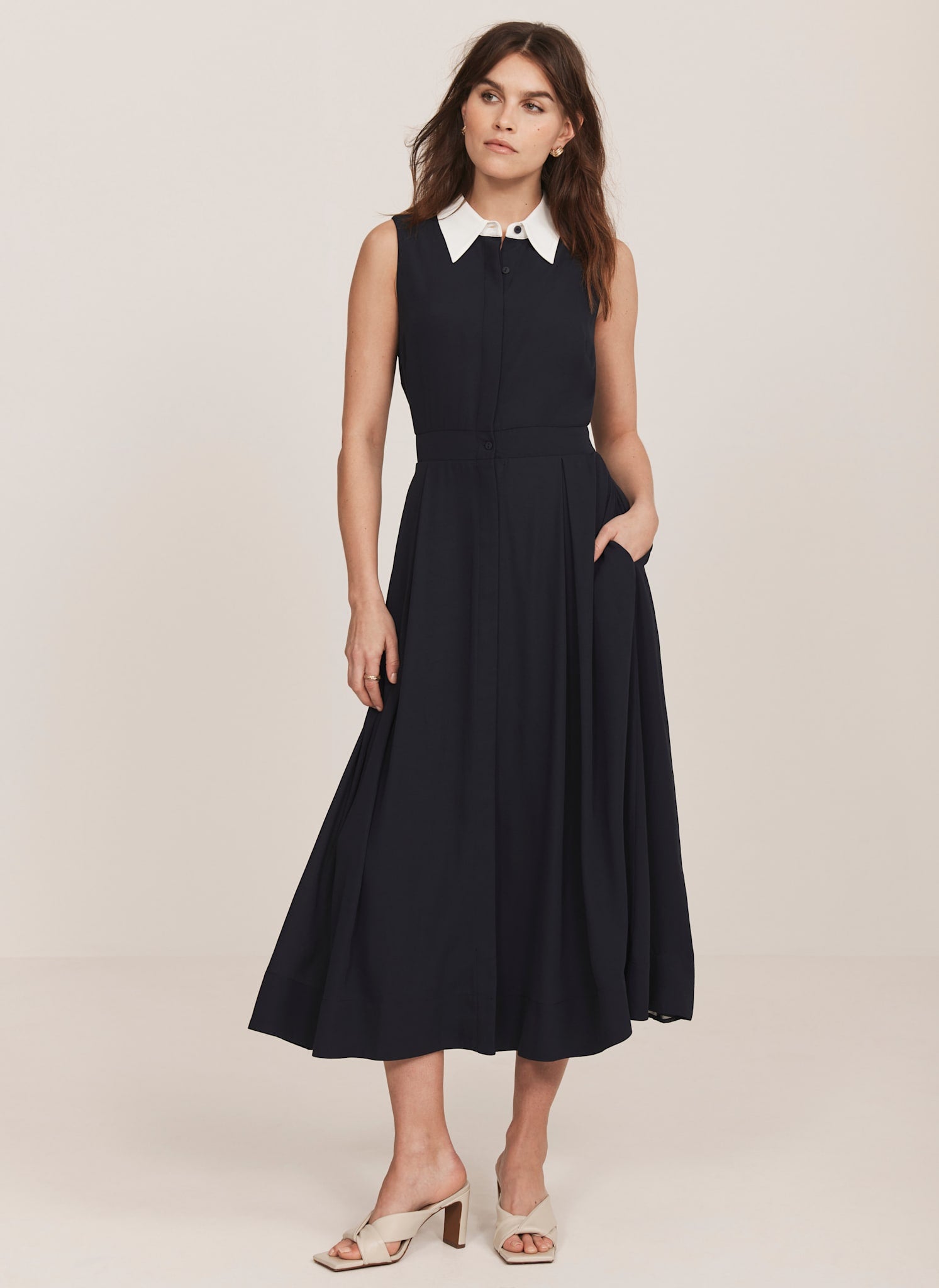 Navy Contrast Collar Midi Dress – Mint Velvet