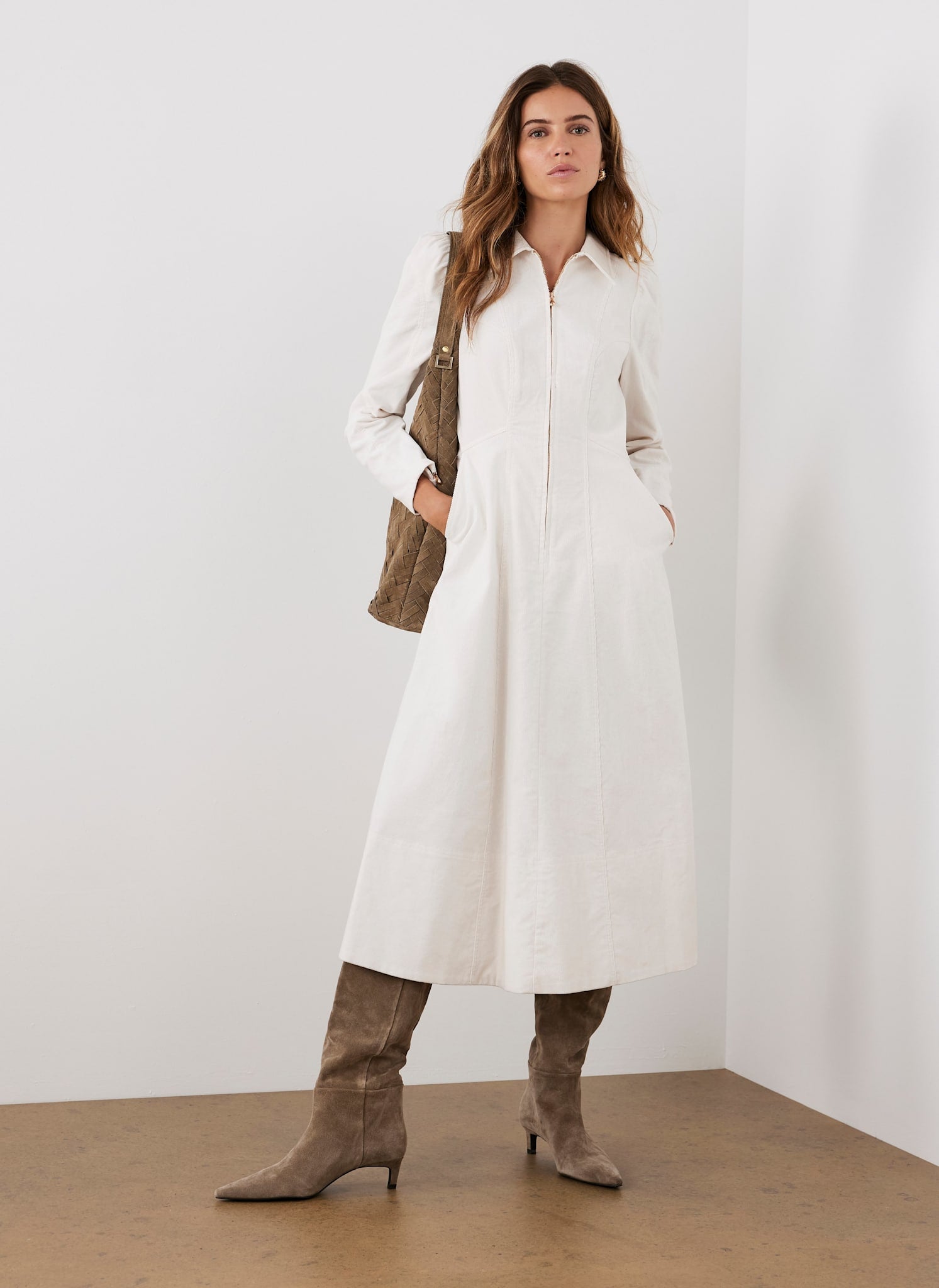 Cream Corduroy Midi Dress – Mint Velvet