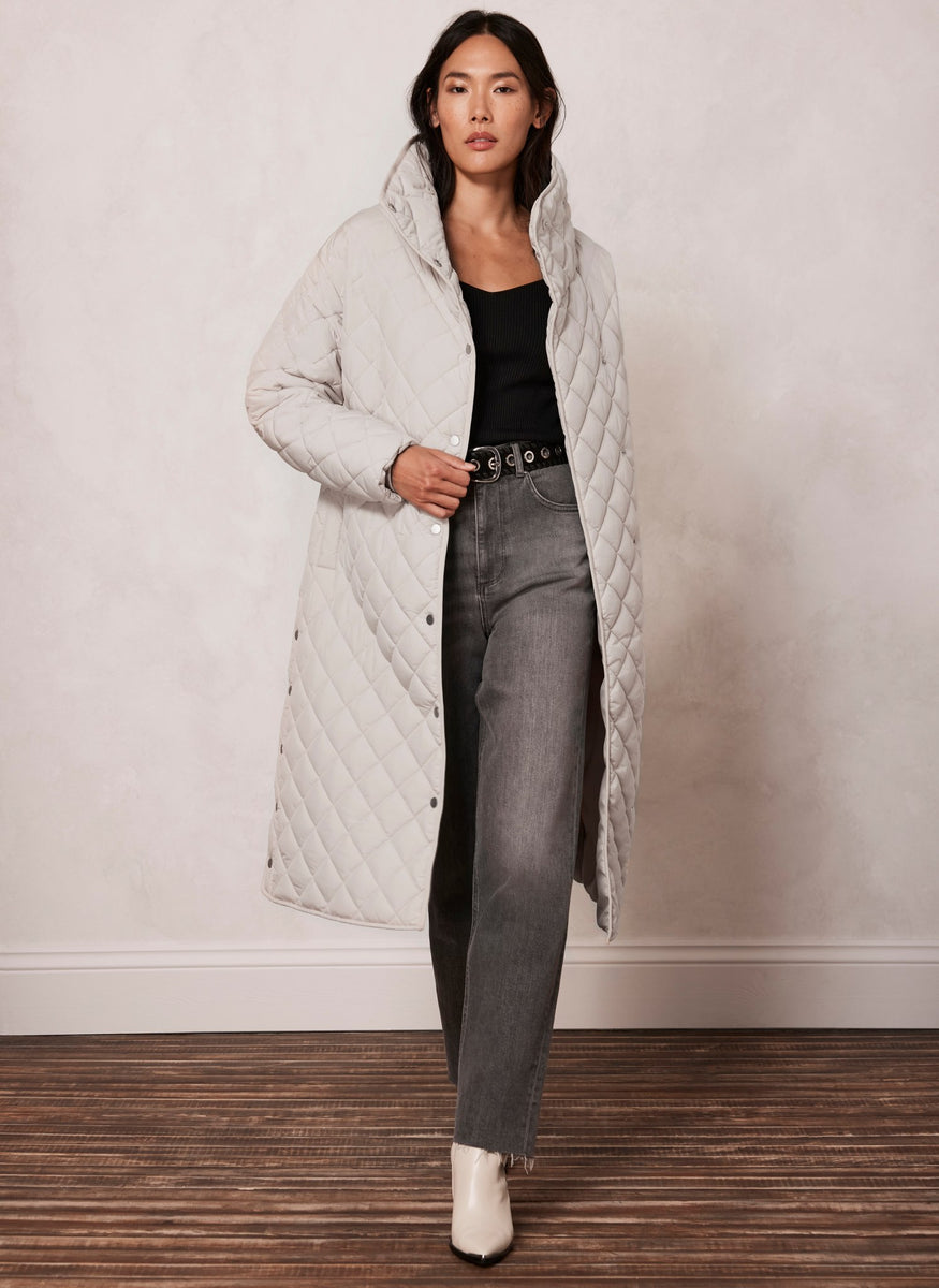 Cream Quilted Long Coat – Mint Velvet