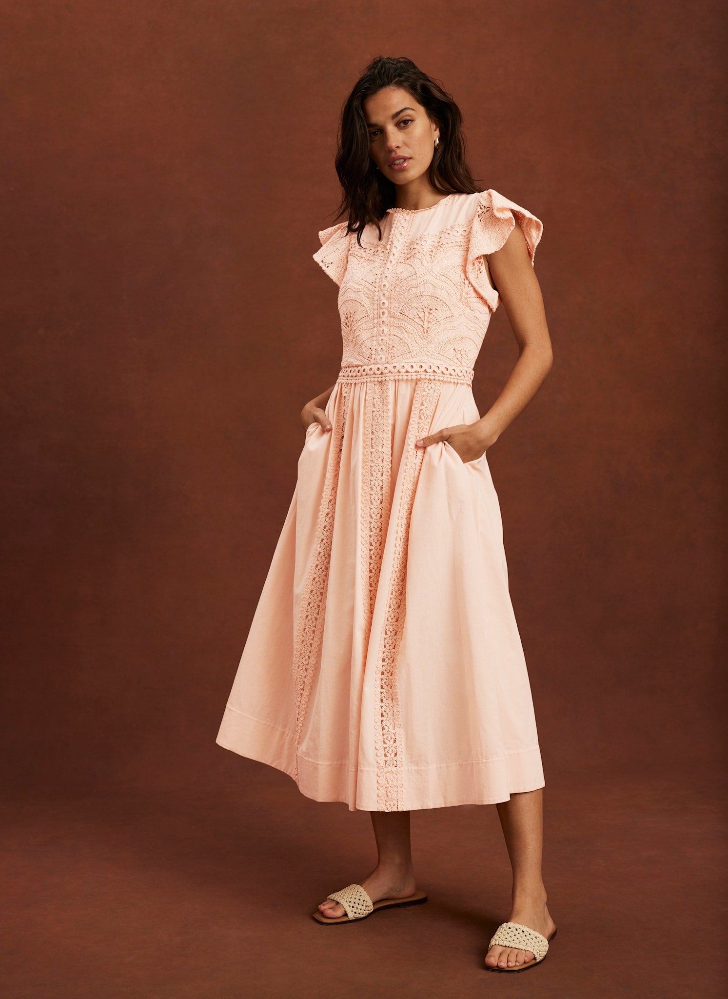 Pink Crochet Cotton Midi Dress – Mint Velvet