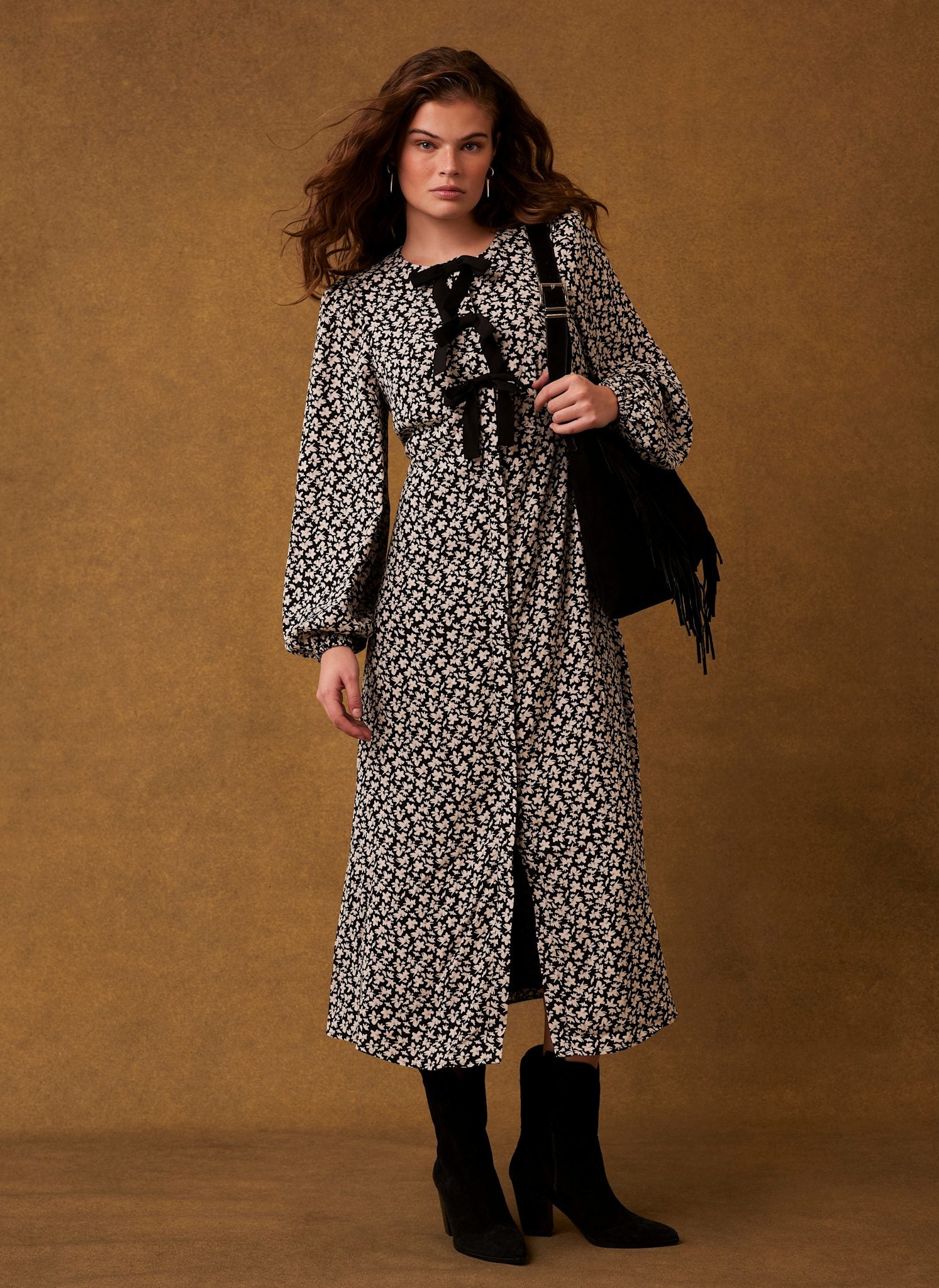 Black Floral Print Midi Dress – Mint Velvet