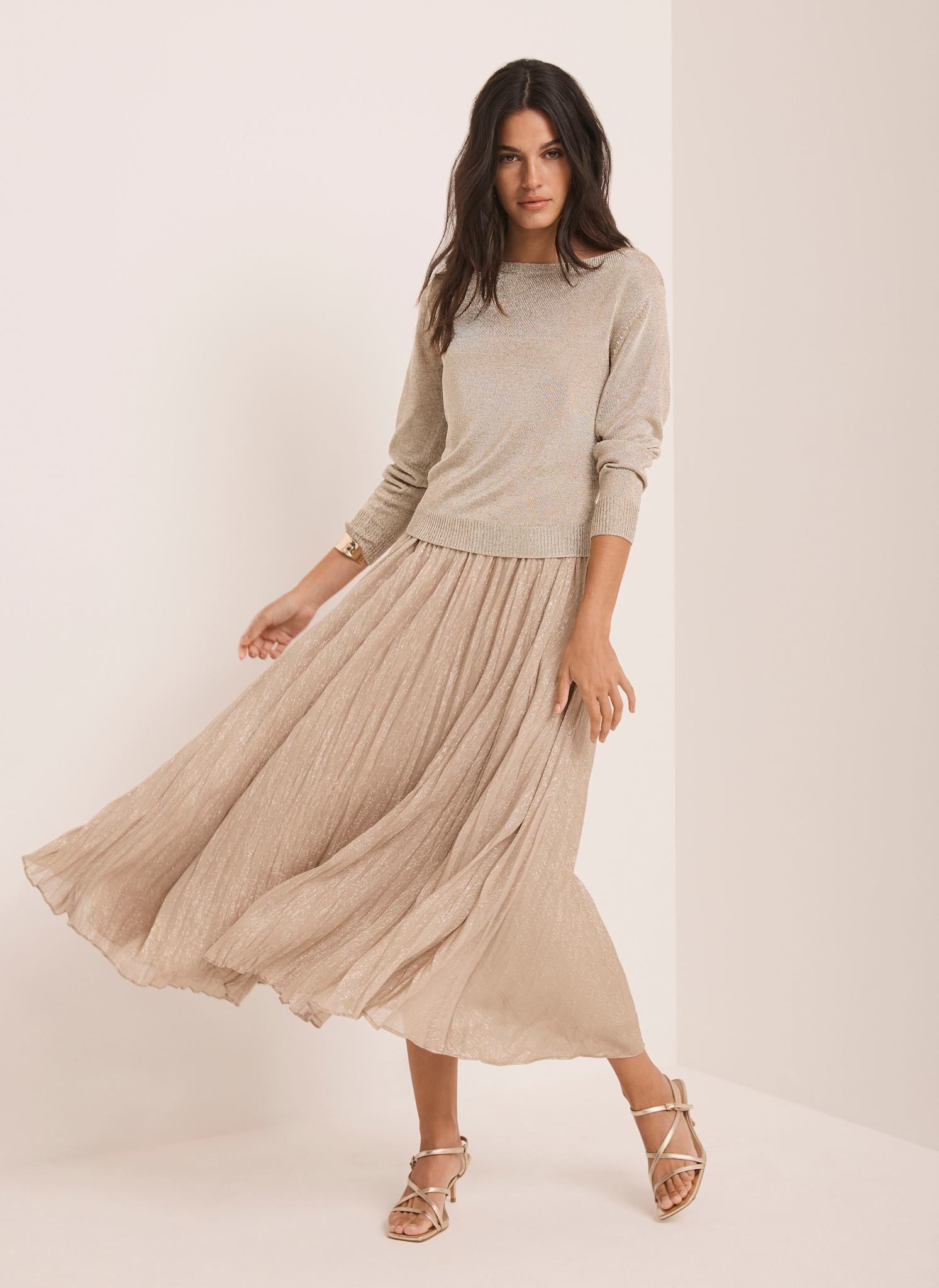 Gold Metallic Knit Layered Jumper Dress – Mint Velvet