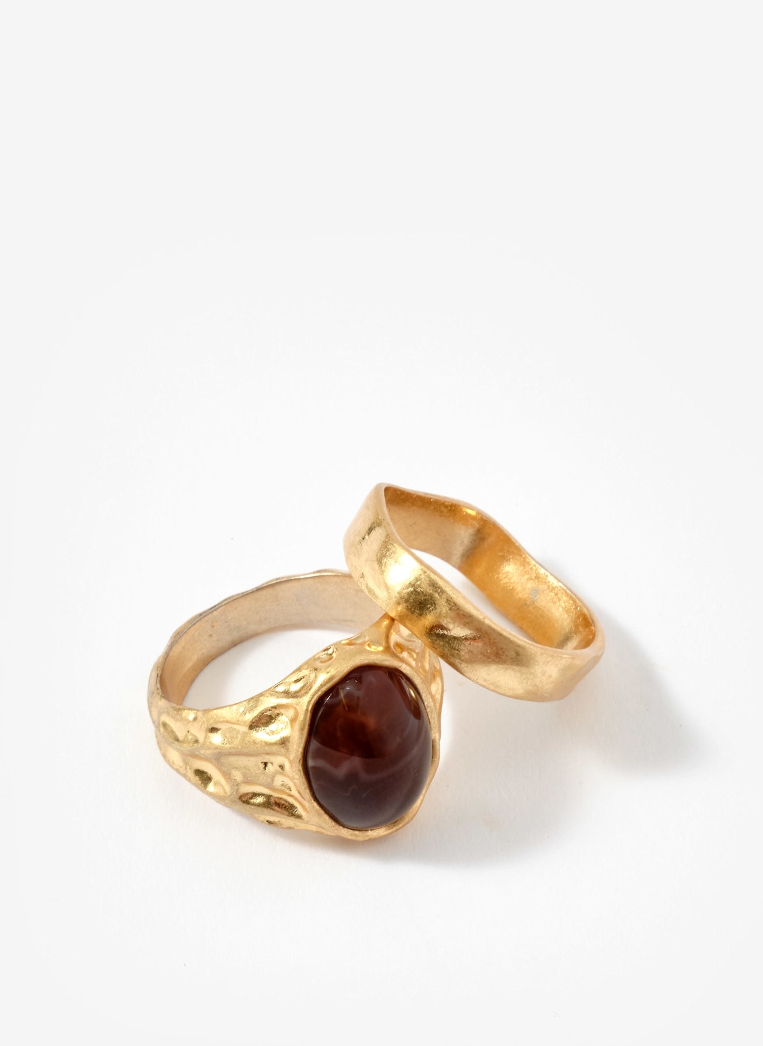 Gold Tone Two Pack Hammered Rings – Mint Velvet
