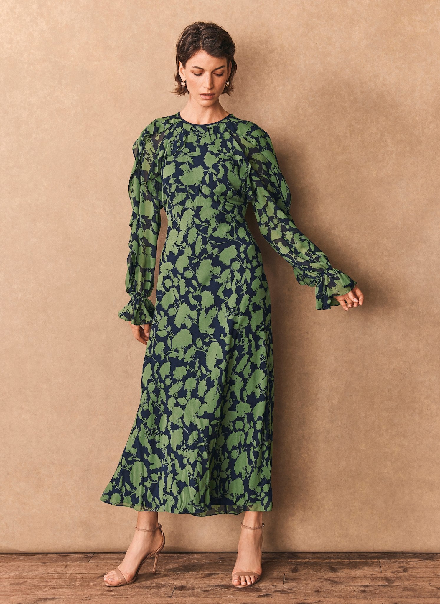 Green Floral Print Midi Dress – Mint Velvet
