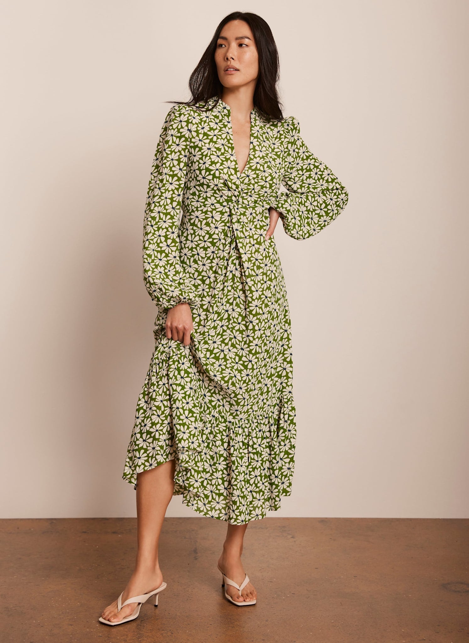 Green Floral Print Midi Dress – Mint Velvet