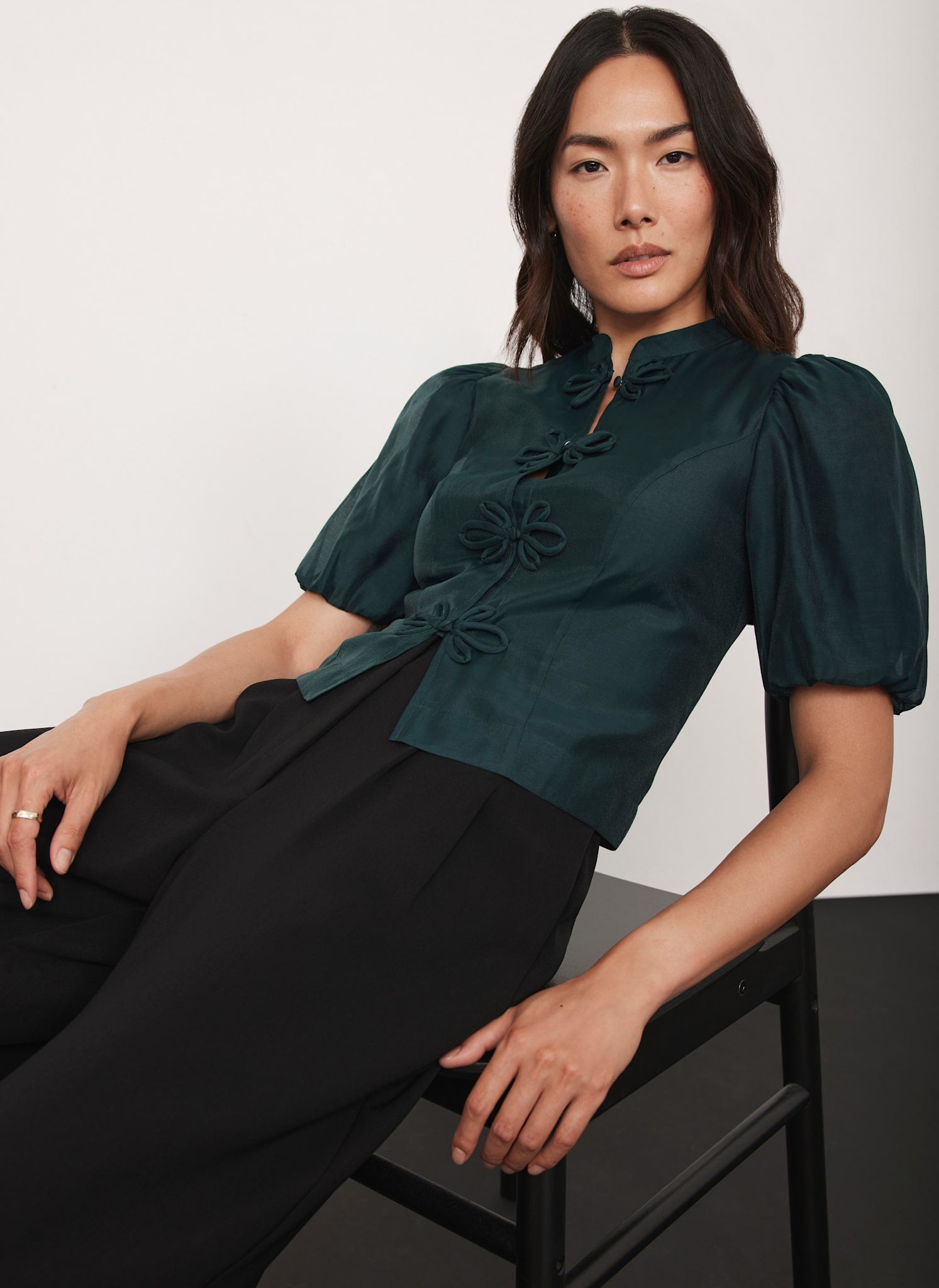 Green Puff Sleeve Top – Mint Velvet