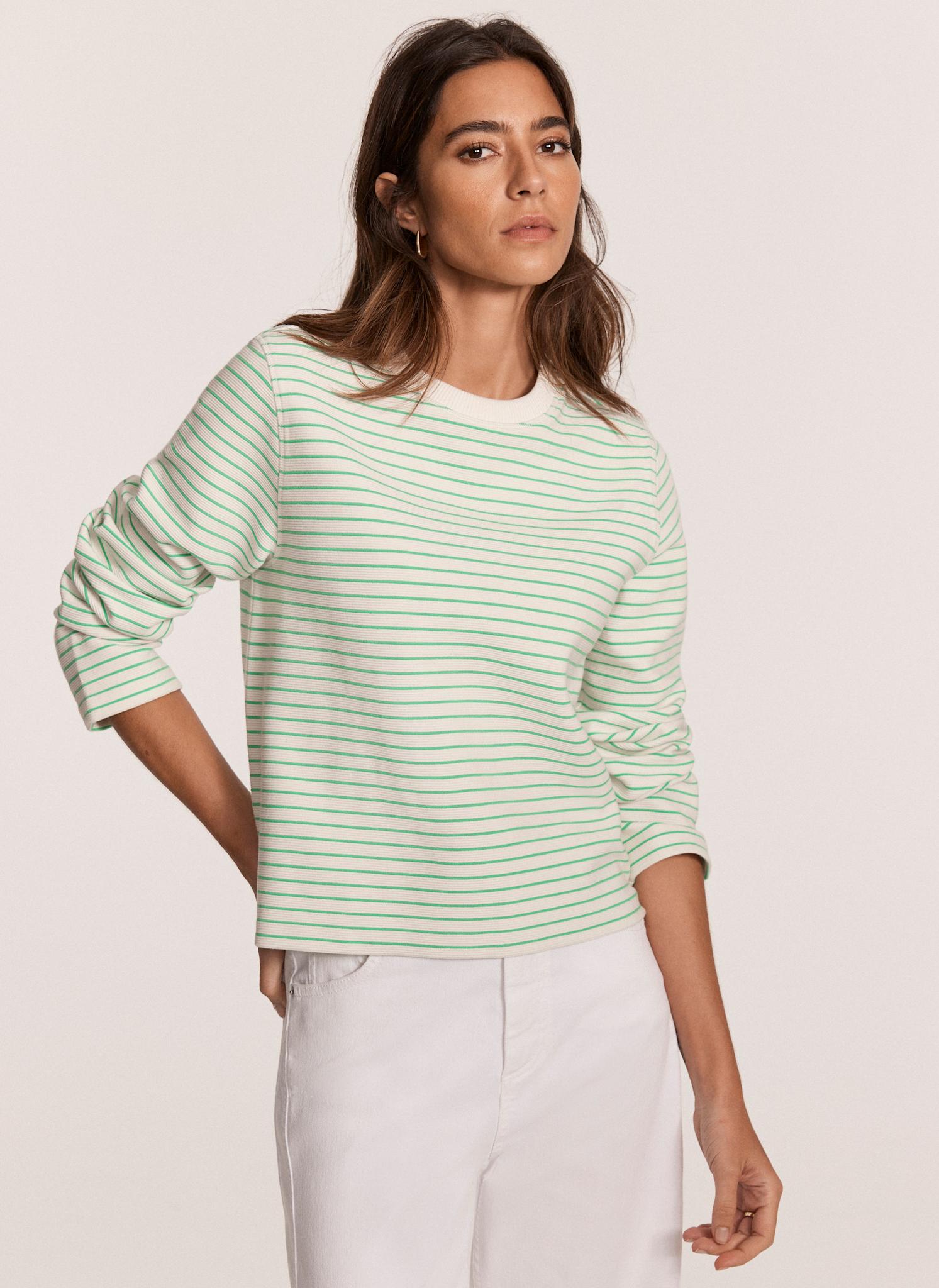 Green Textured Striped Sweatshirt – Mint Velvet