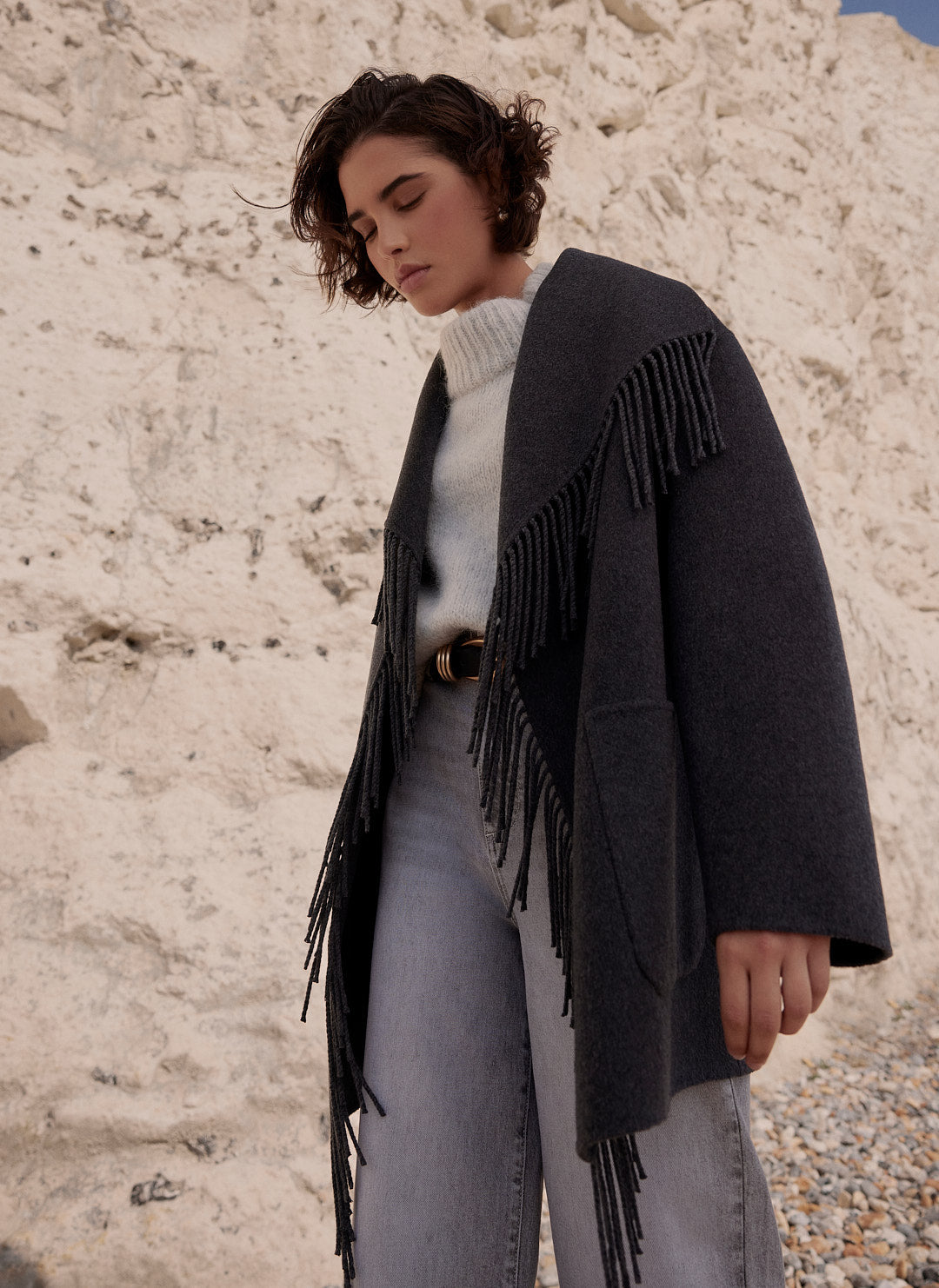 Grey Wool Blend Hand Finished Tassel Coat – Mint Velvet