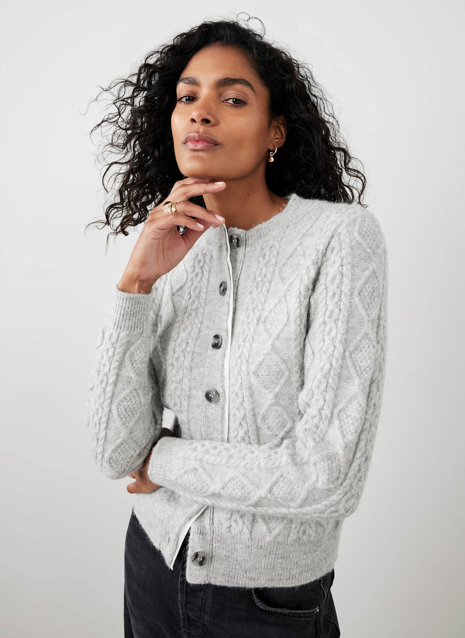 Grey Cable Knit Wool Blend Cardigan – Mint Velvet