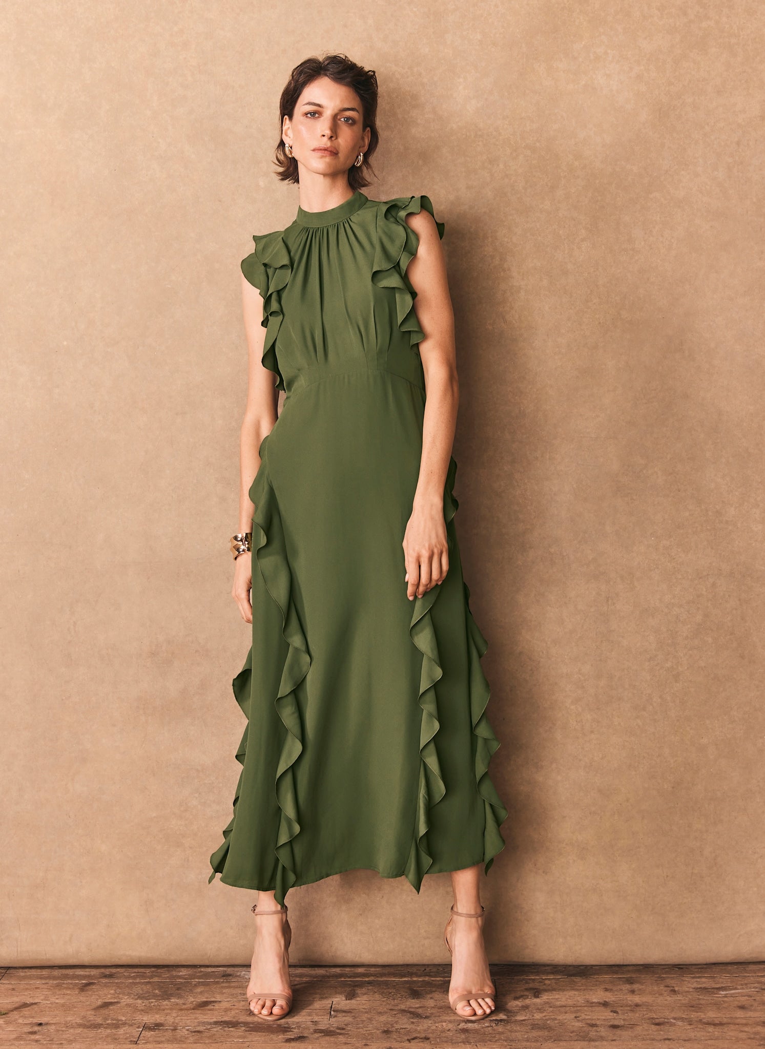 Green High Neck Ruffle Maxi Dress – Mint Velvet