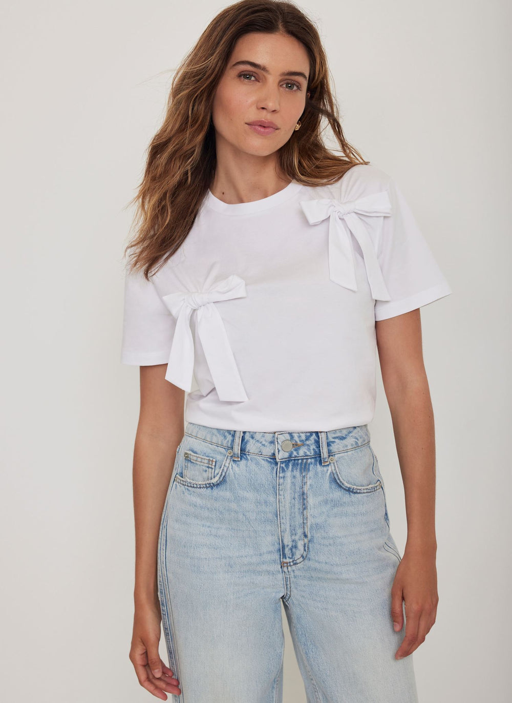 White Bow Detail T-Shirt – Mint Velvet