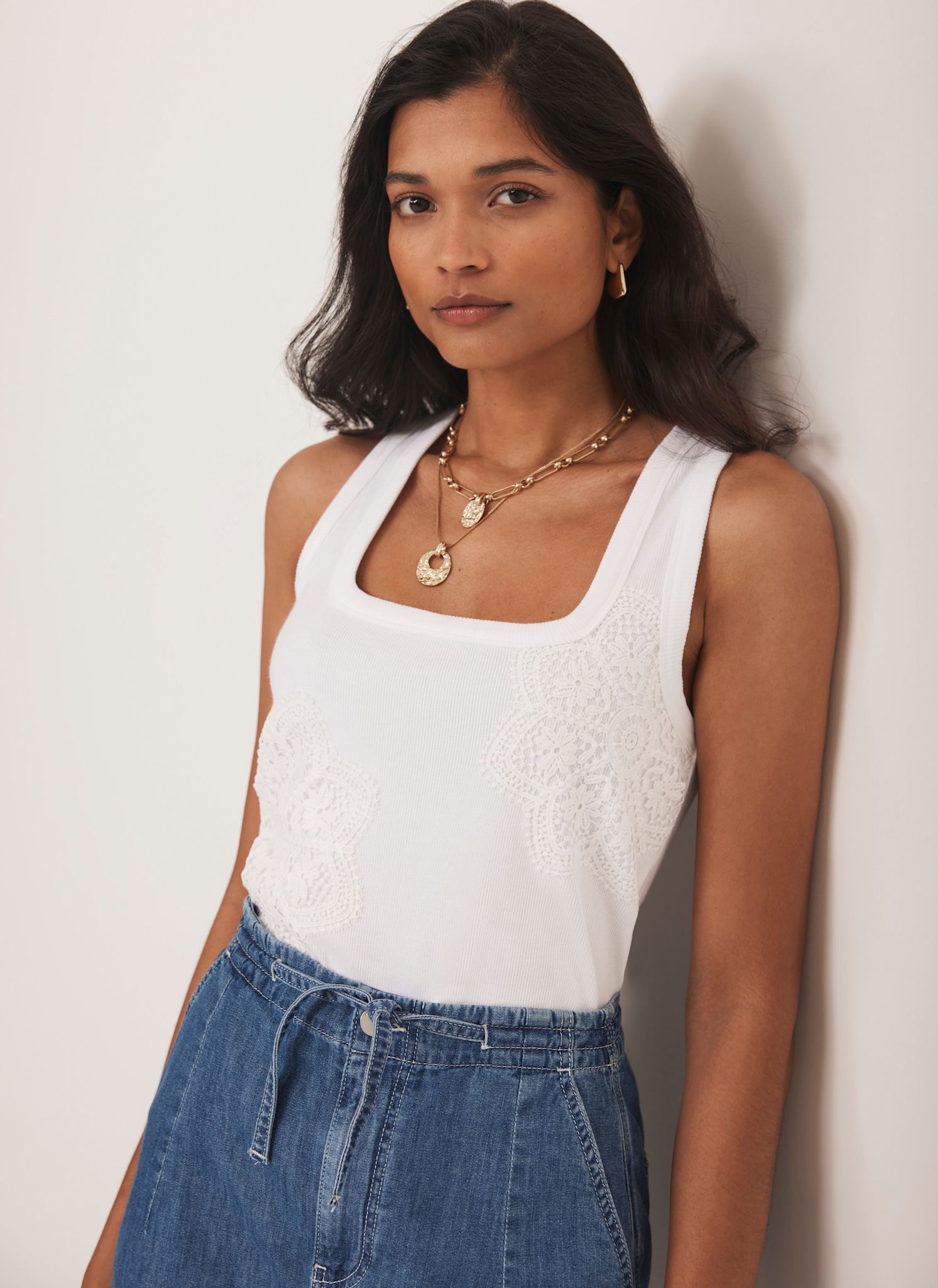 White Cotton Blend Crochet Vest Top – Mint Velvet