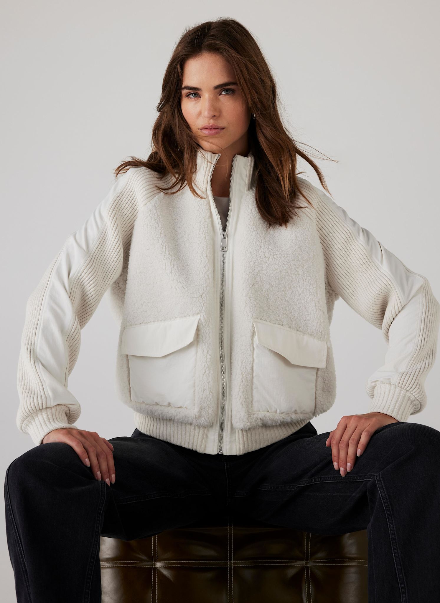 White Borg Mix Bomber Jacket – Mint Velvet