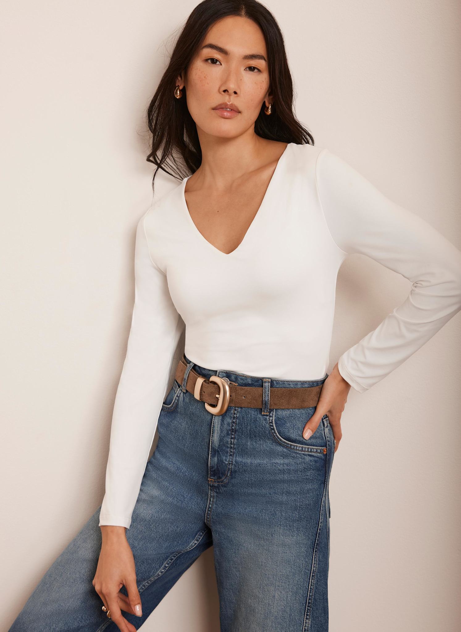 White Layering V-Neck Top – Mint Velvet