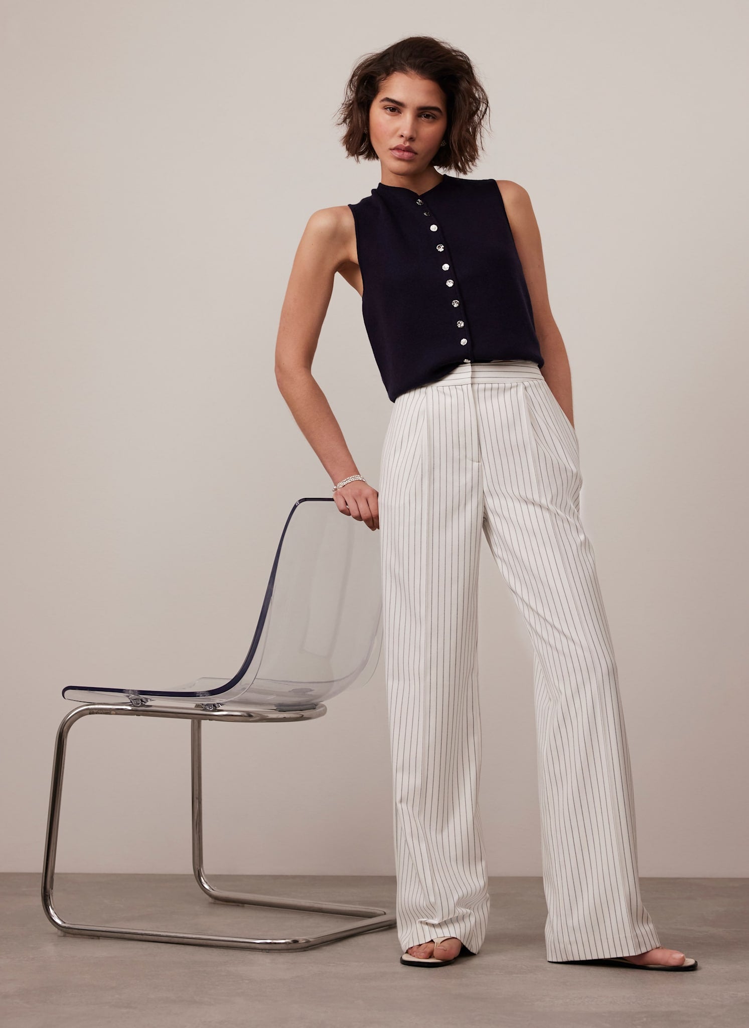 White Pinstripe Tailored Trousers – Mint Velvet