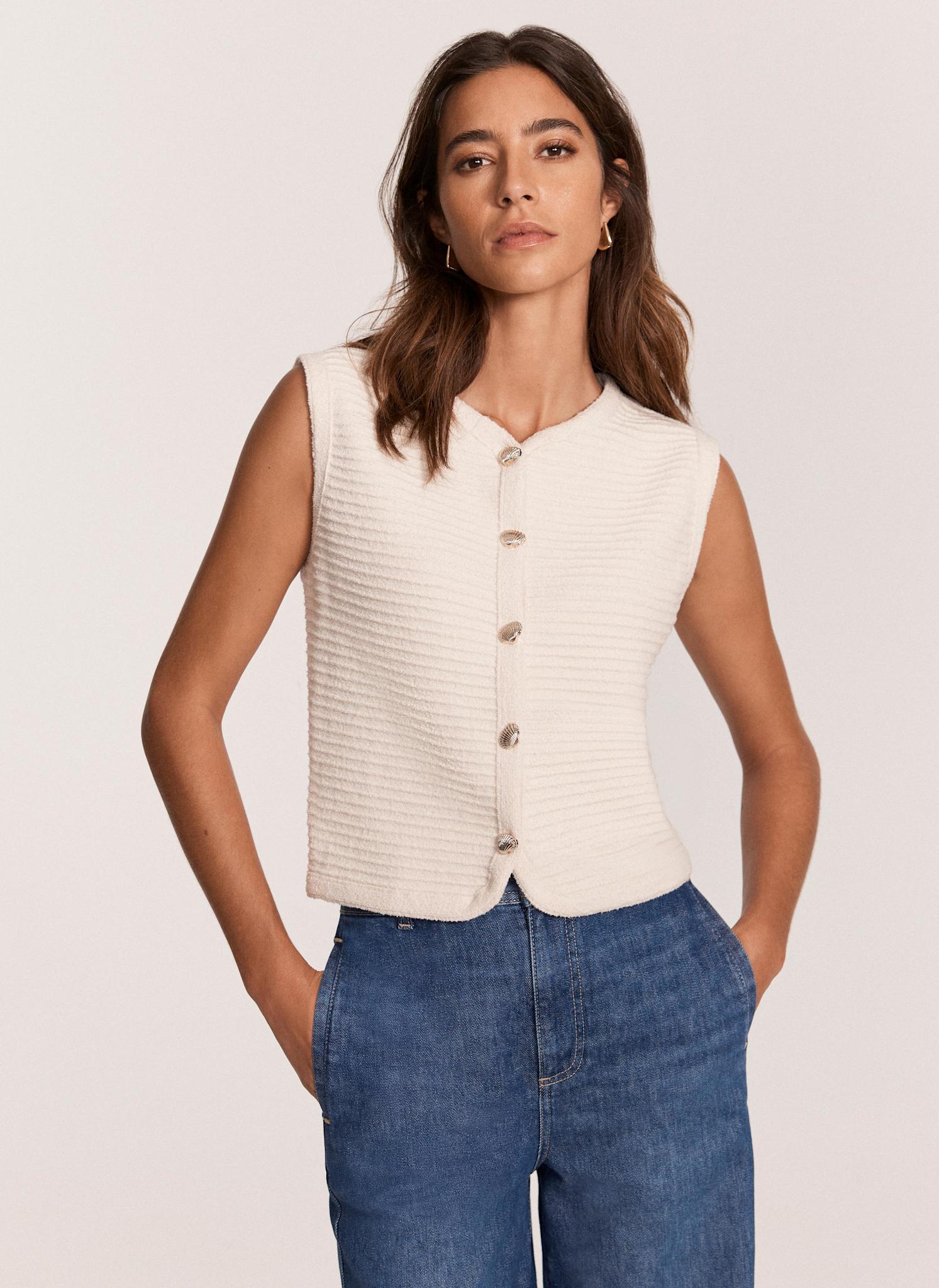 Cream Shell Button Waistcoat – Mint Velvet